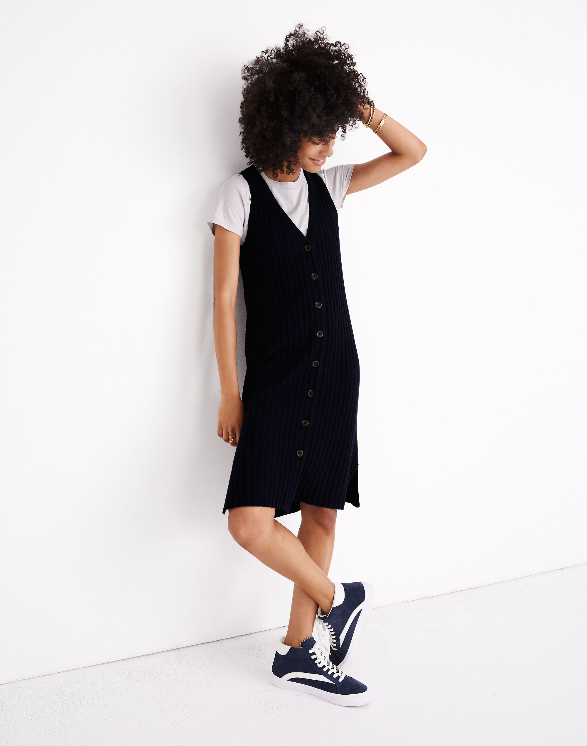 Button-Front Tank Sweater Dress