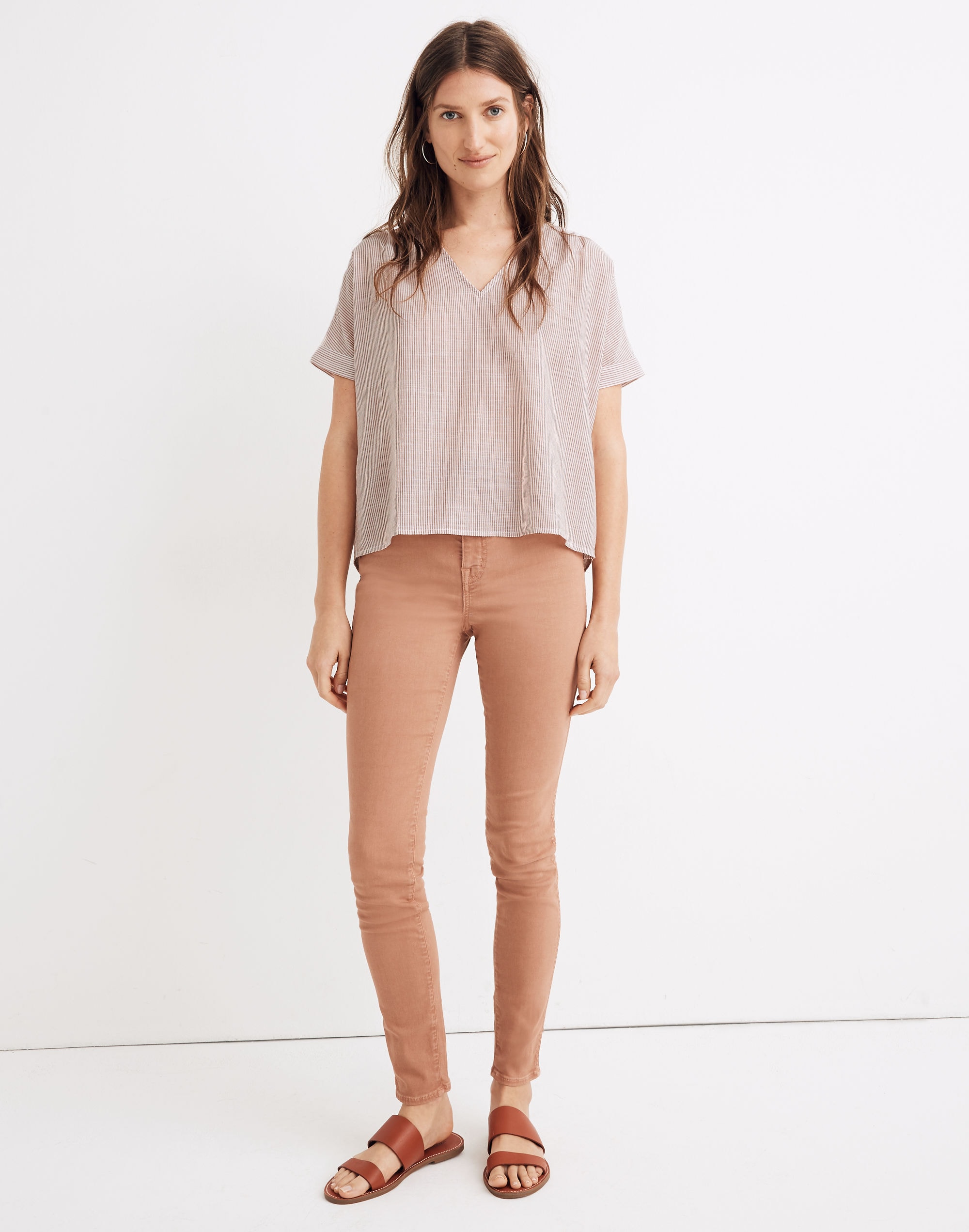 V-Neck Button-Back Top in Stripe