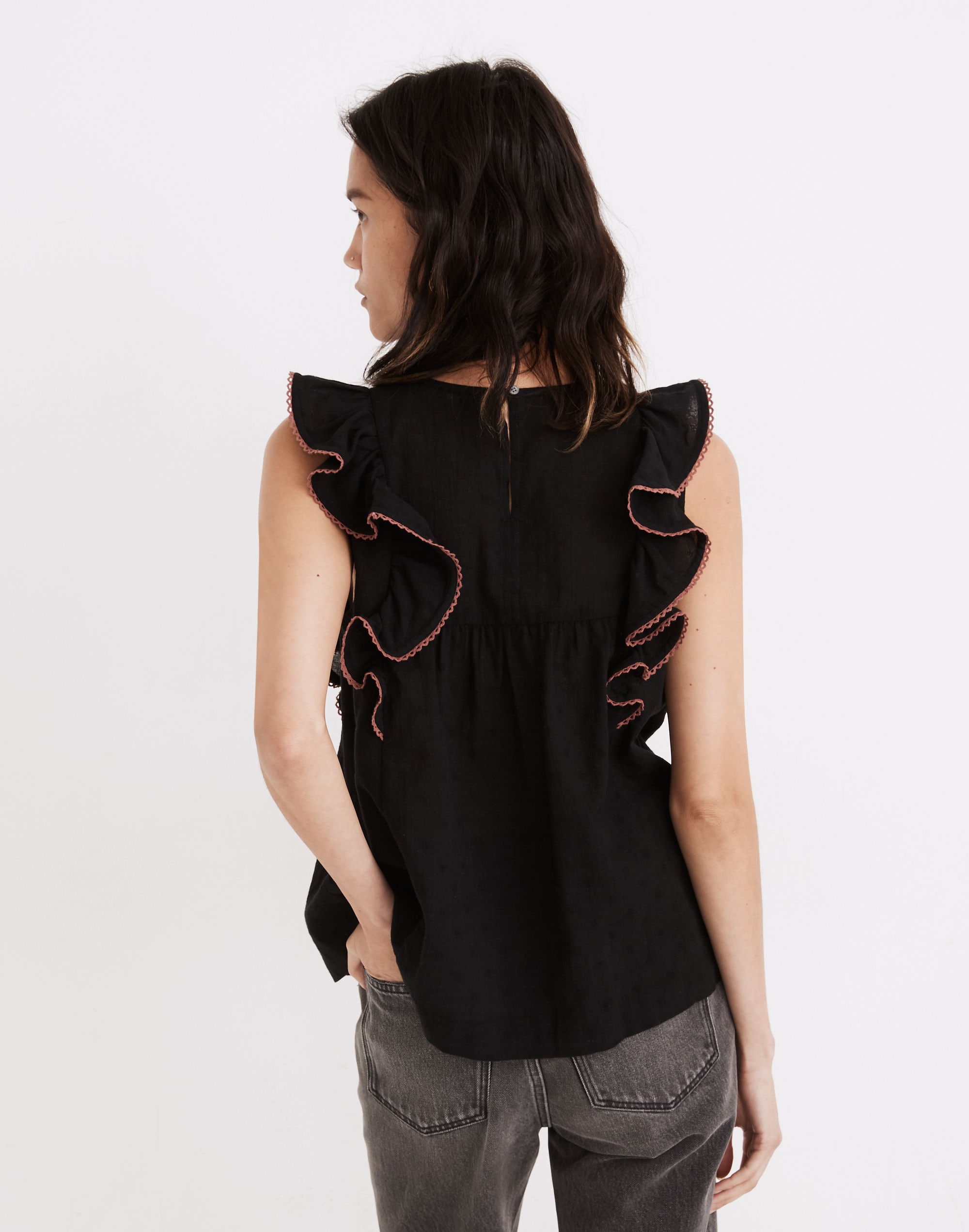Embroidered Ruffle-Shoulder Tank Top | Madewell