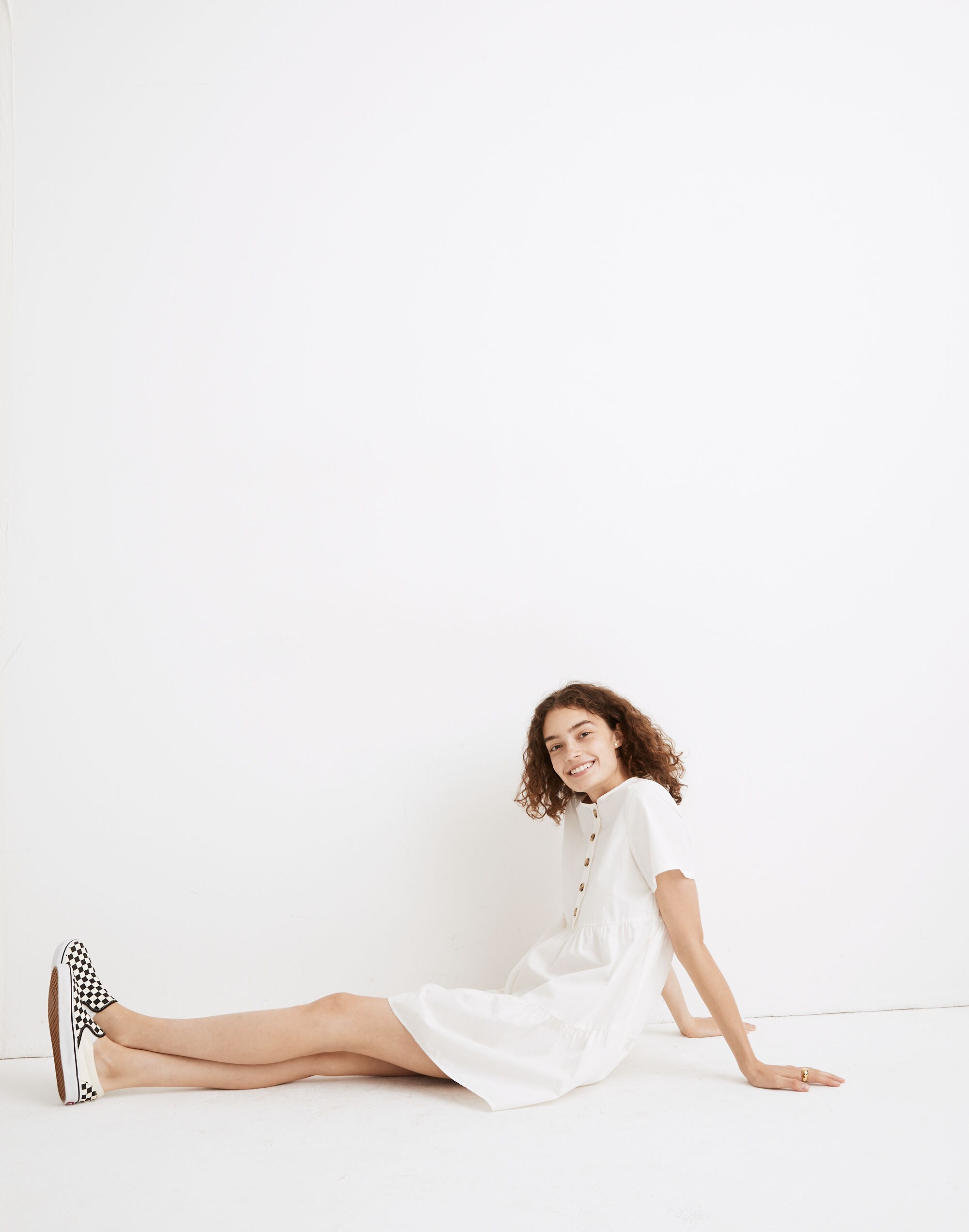 Button-Front Short-Sleeve Tiered Mini Dress | Madewell