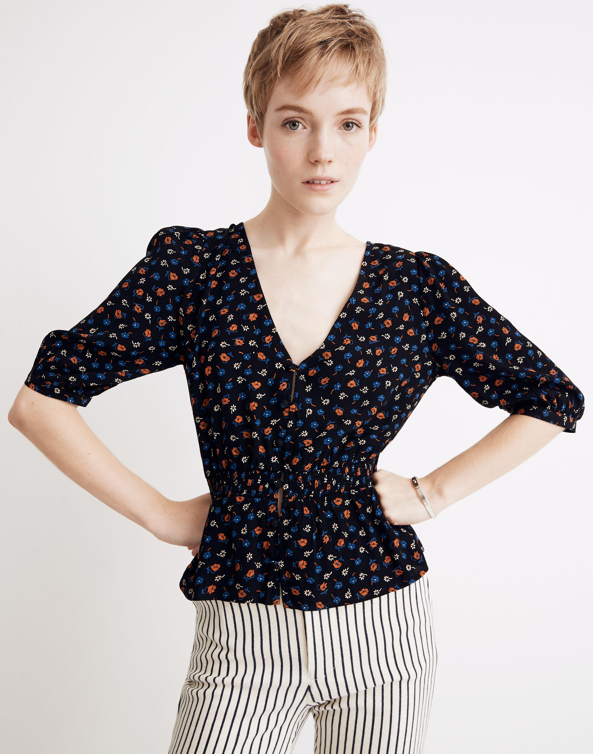 Smocked-Waist Top in Prairie Posies