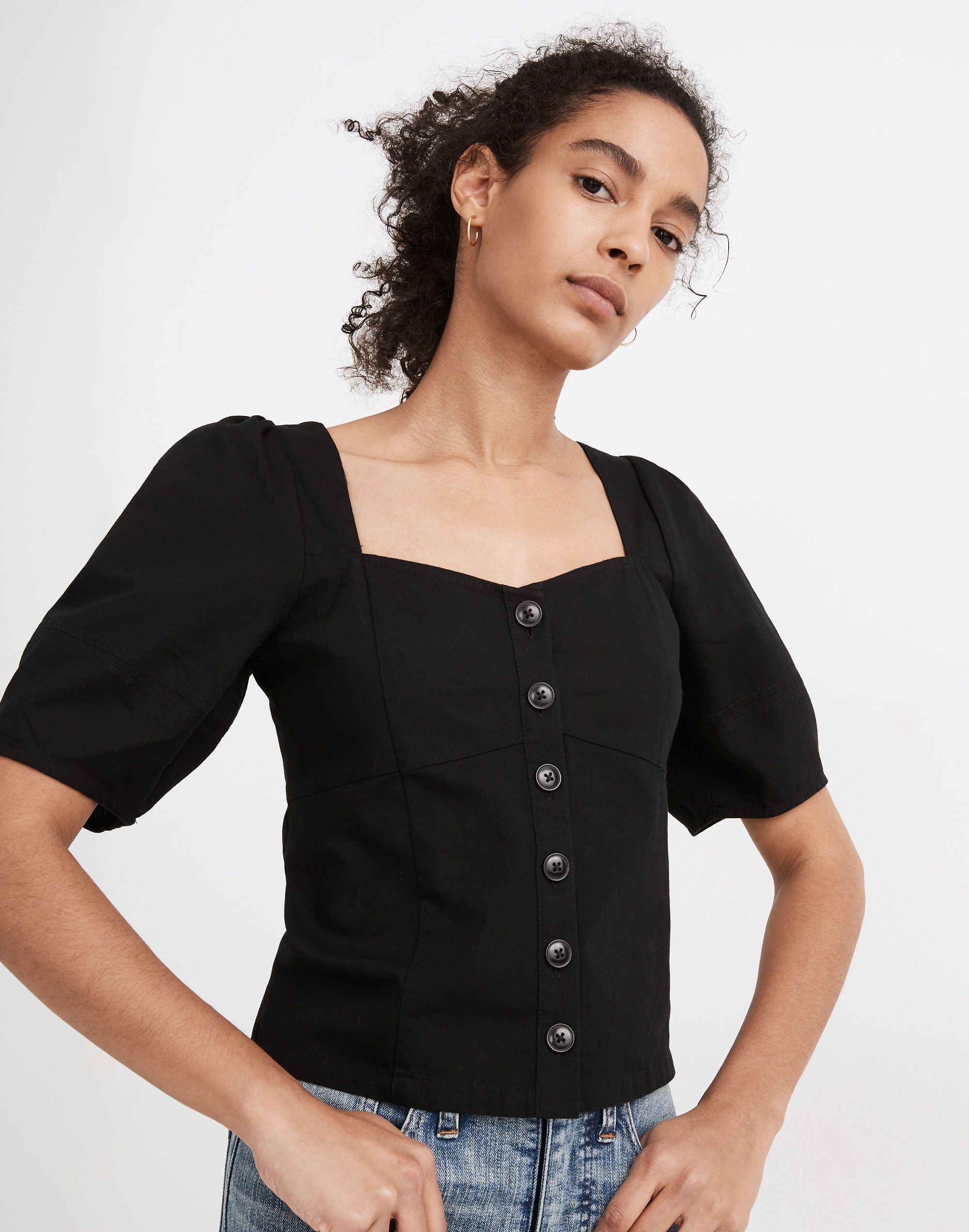 Linen Button-Front Bodice Top