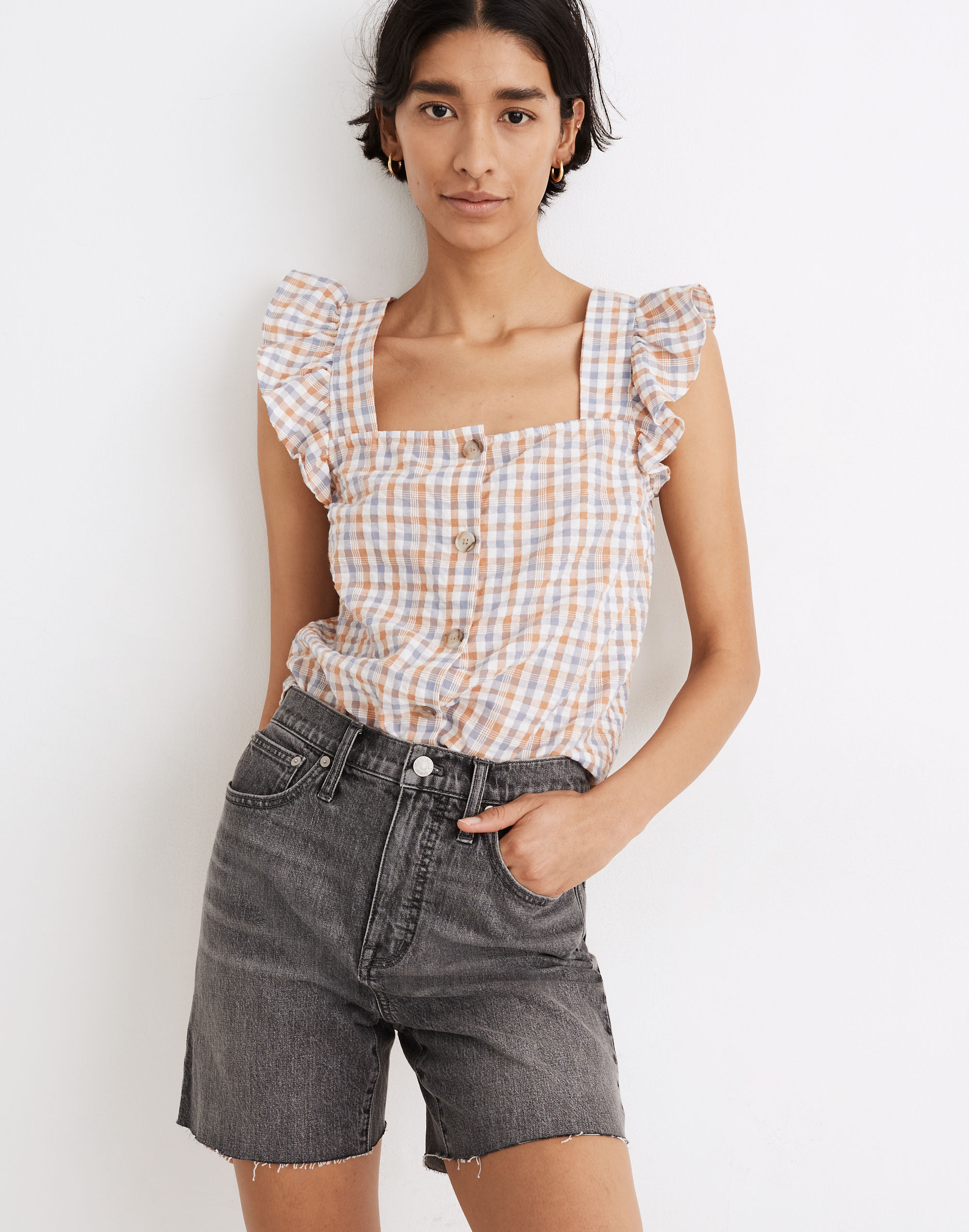 High-Rise Mid-Length Denim Shorts in Brayton Wash