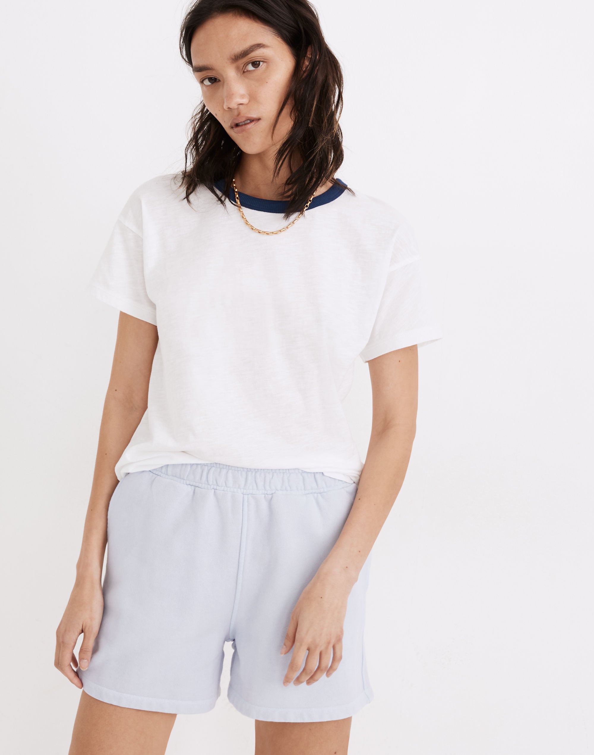 Whisper Cotton Rib-Crewneck Ringer Tee