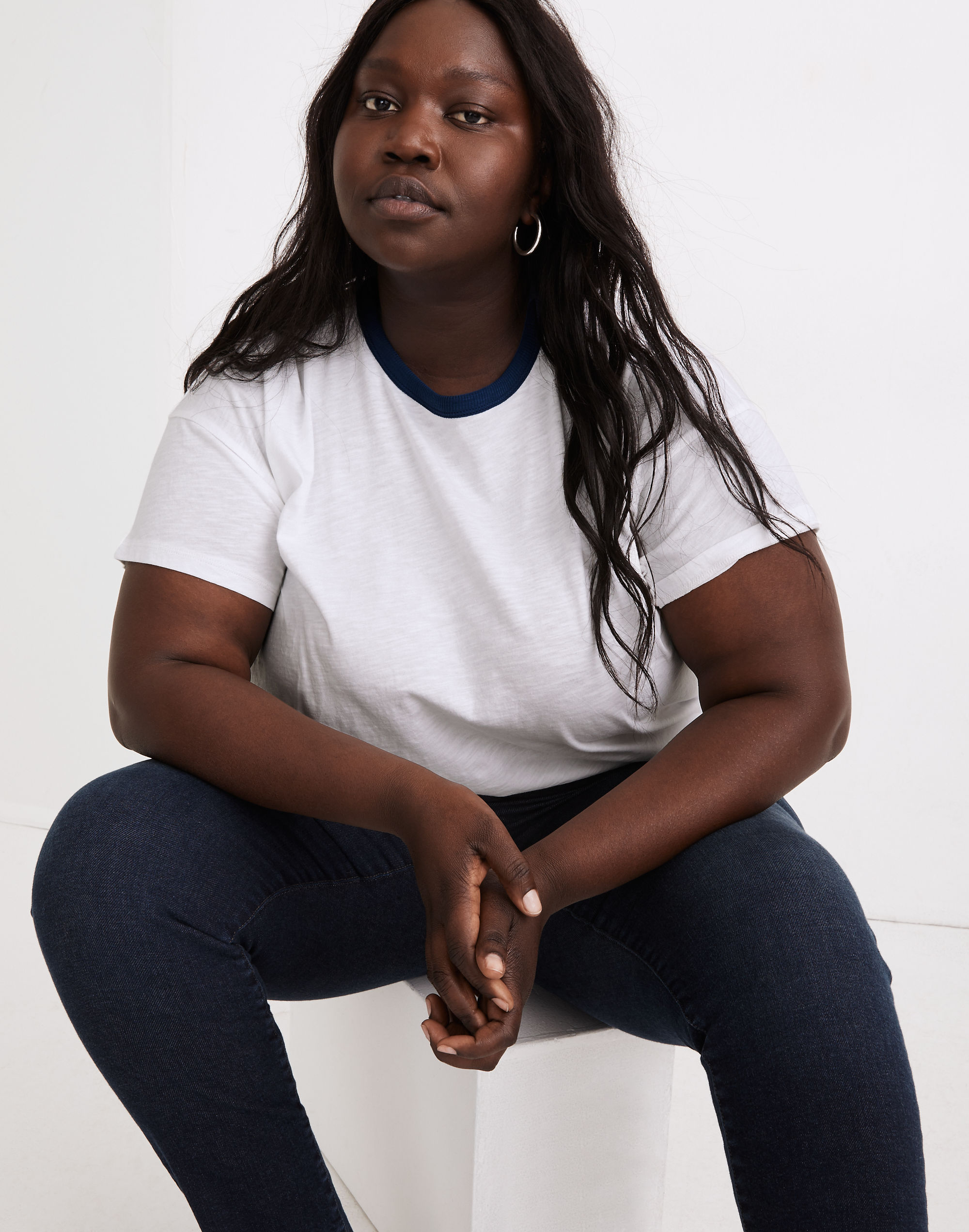 Plus Whisper Cotton Rib-Crewneck Ringer Tee