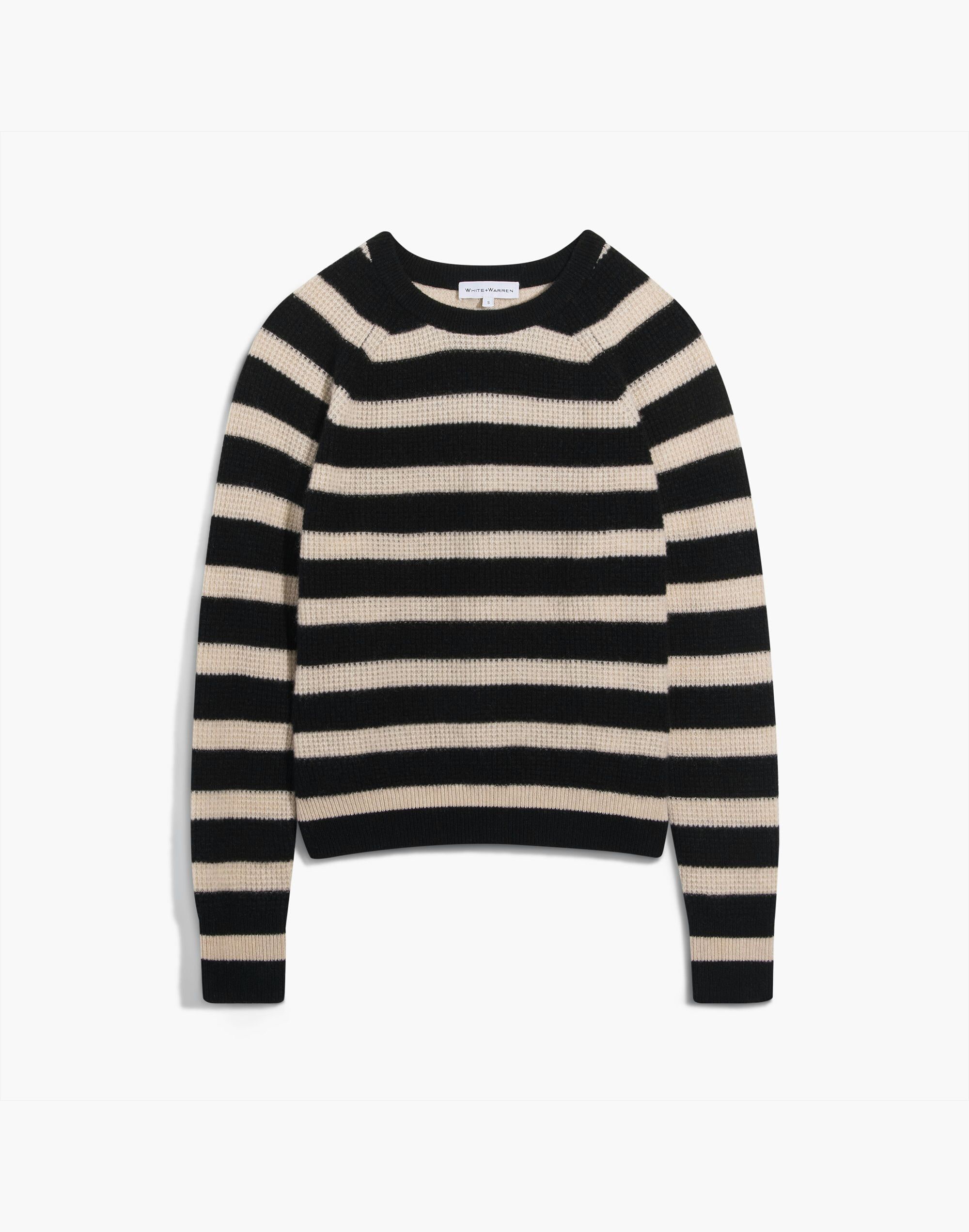 White + Warren Cashmere Striped Waffle Sweatshirt