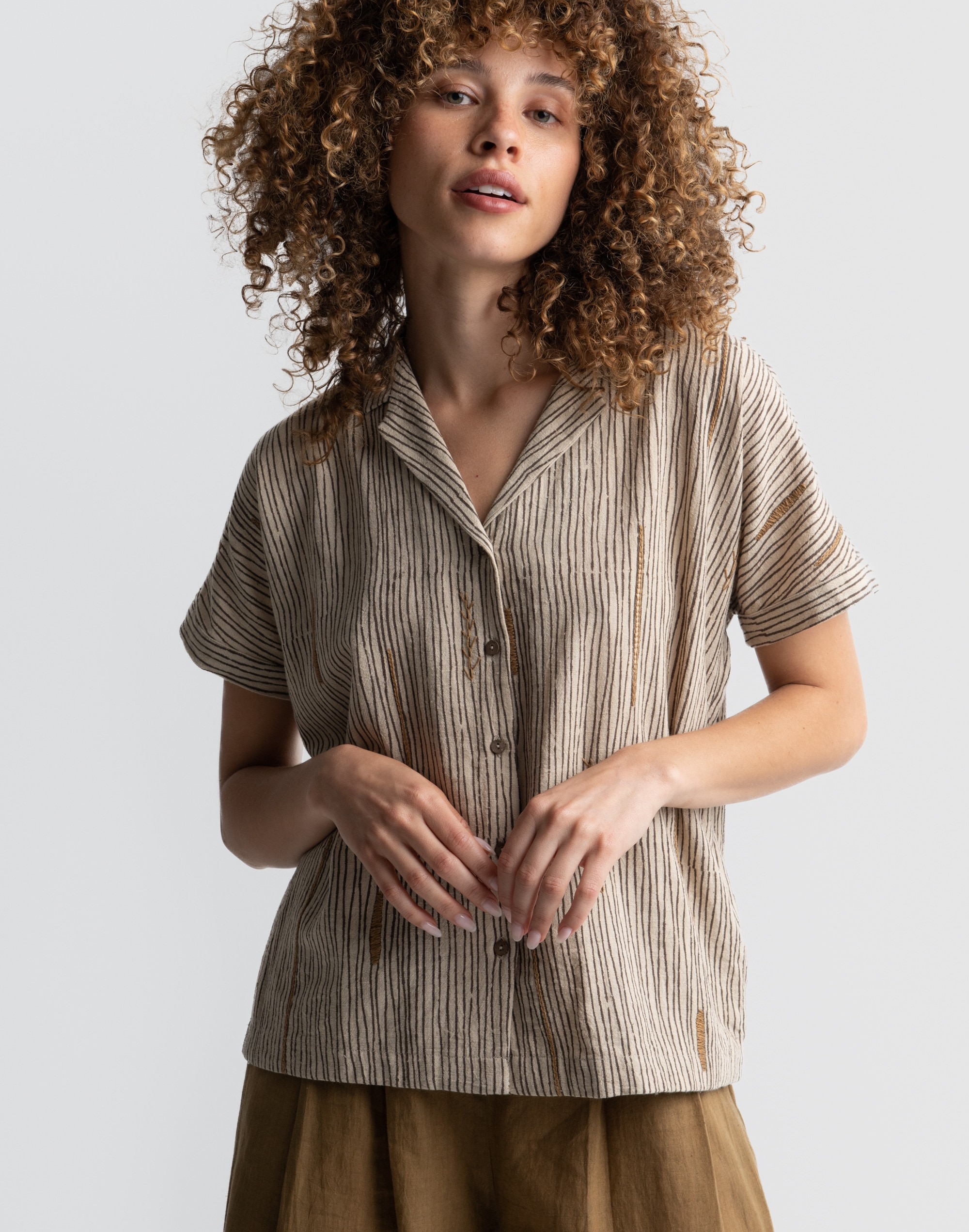 World of Crow Block-Printed Embroidered Shirt