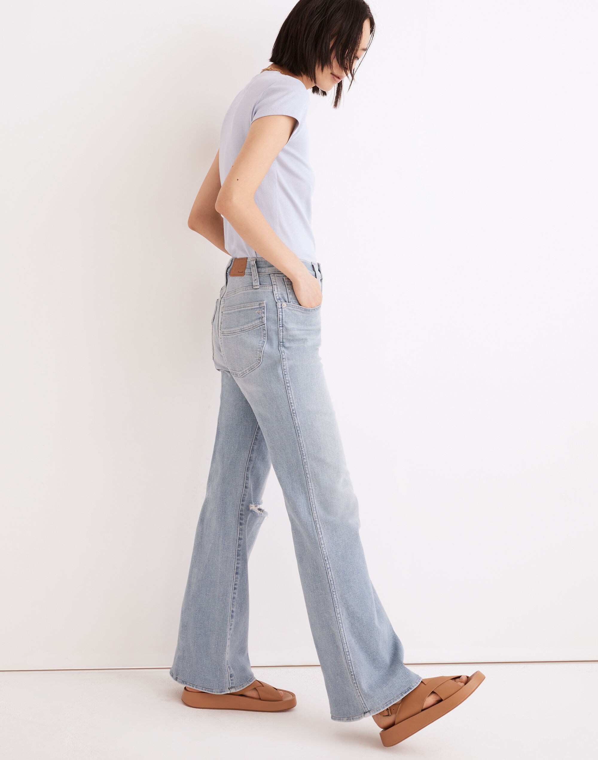11" High-Rise Flare Jeans in Eversfield Wash: Knee-Rip Edition | Madewell