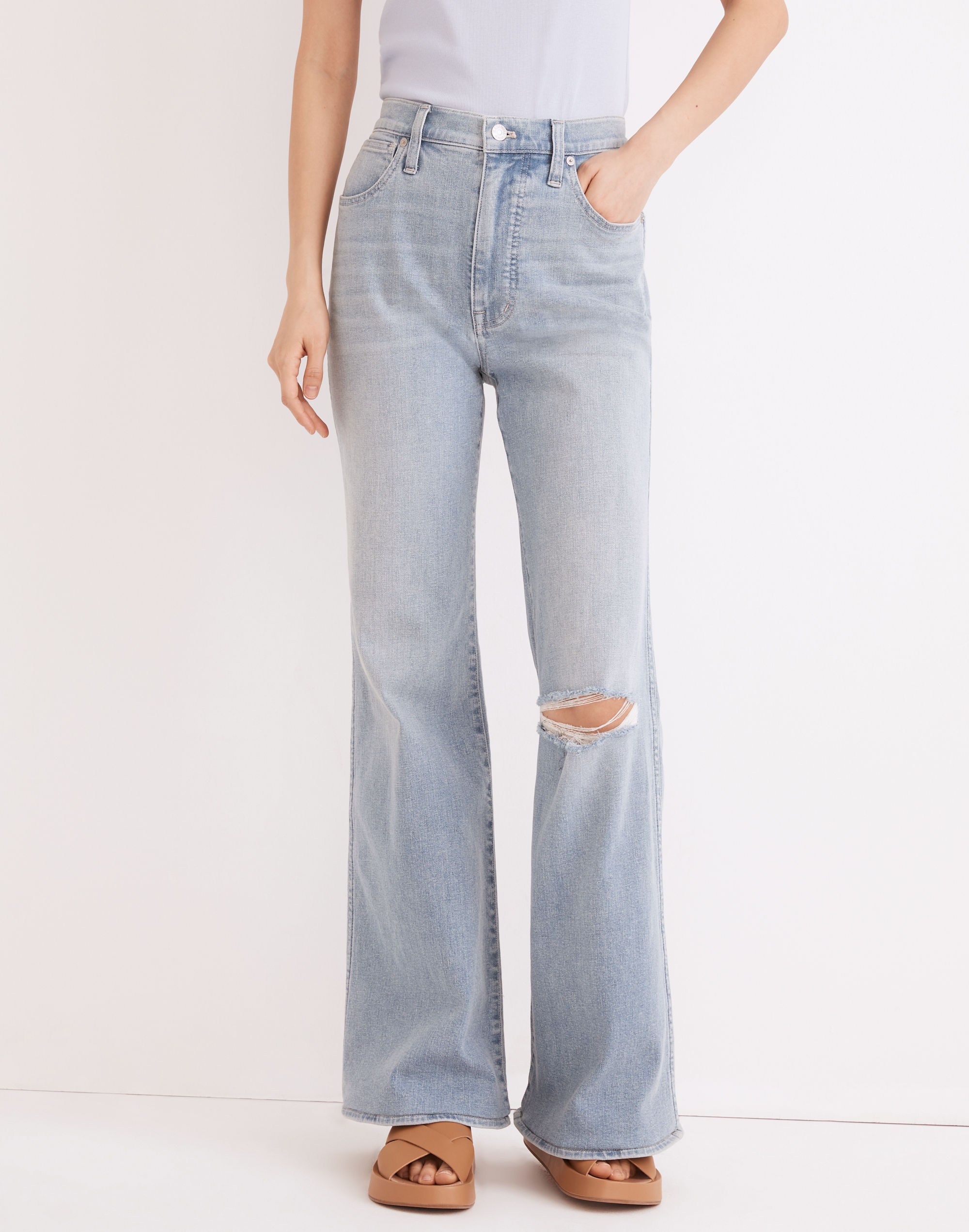 11" High-Rise Flare Jeans in Eversfield Wash: Knee-Rip Edition | Madewell