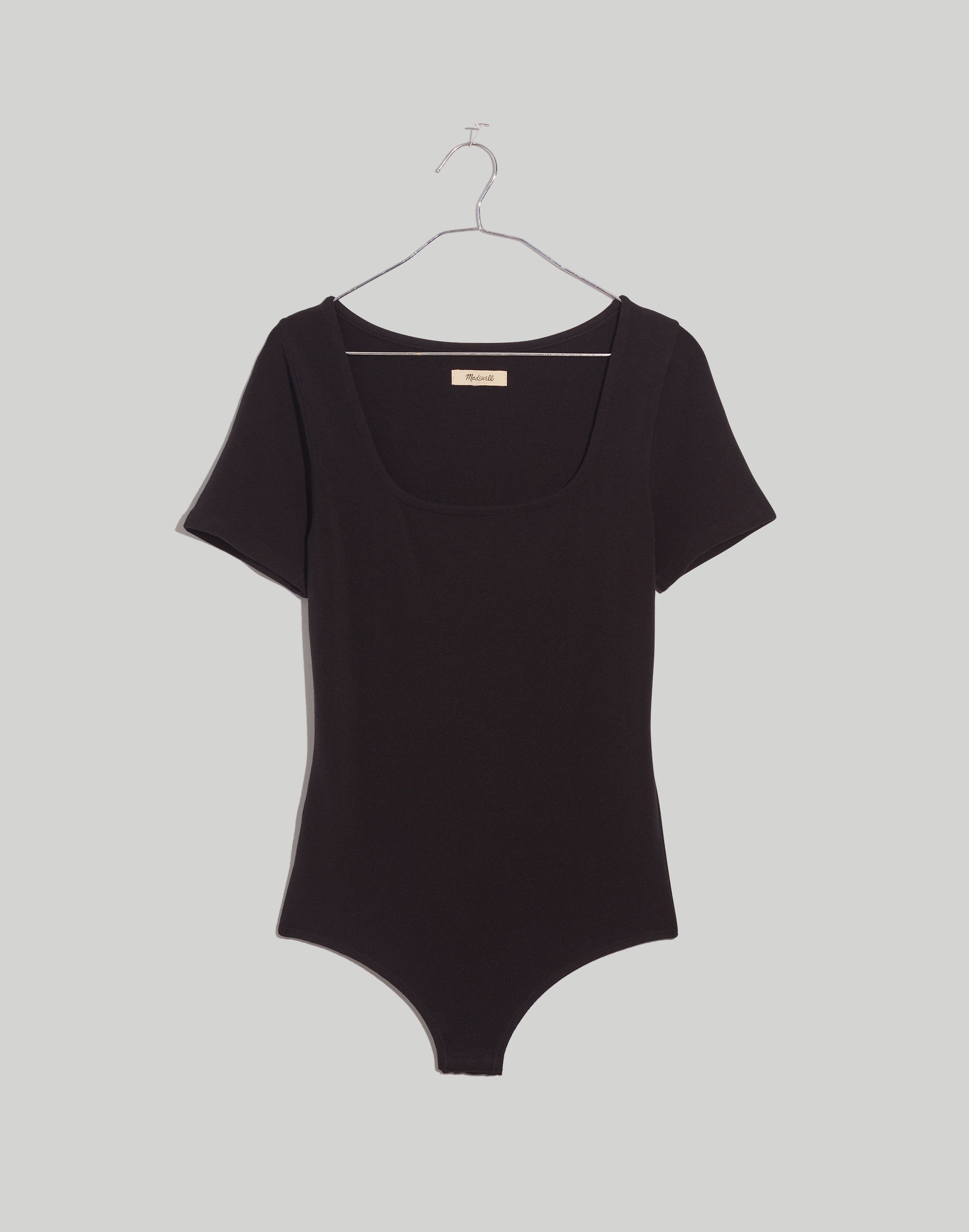 Ribbed Square-Neck Thong Bodysuit