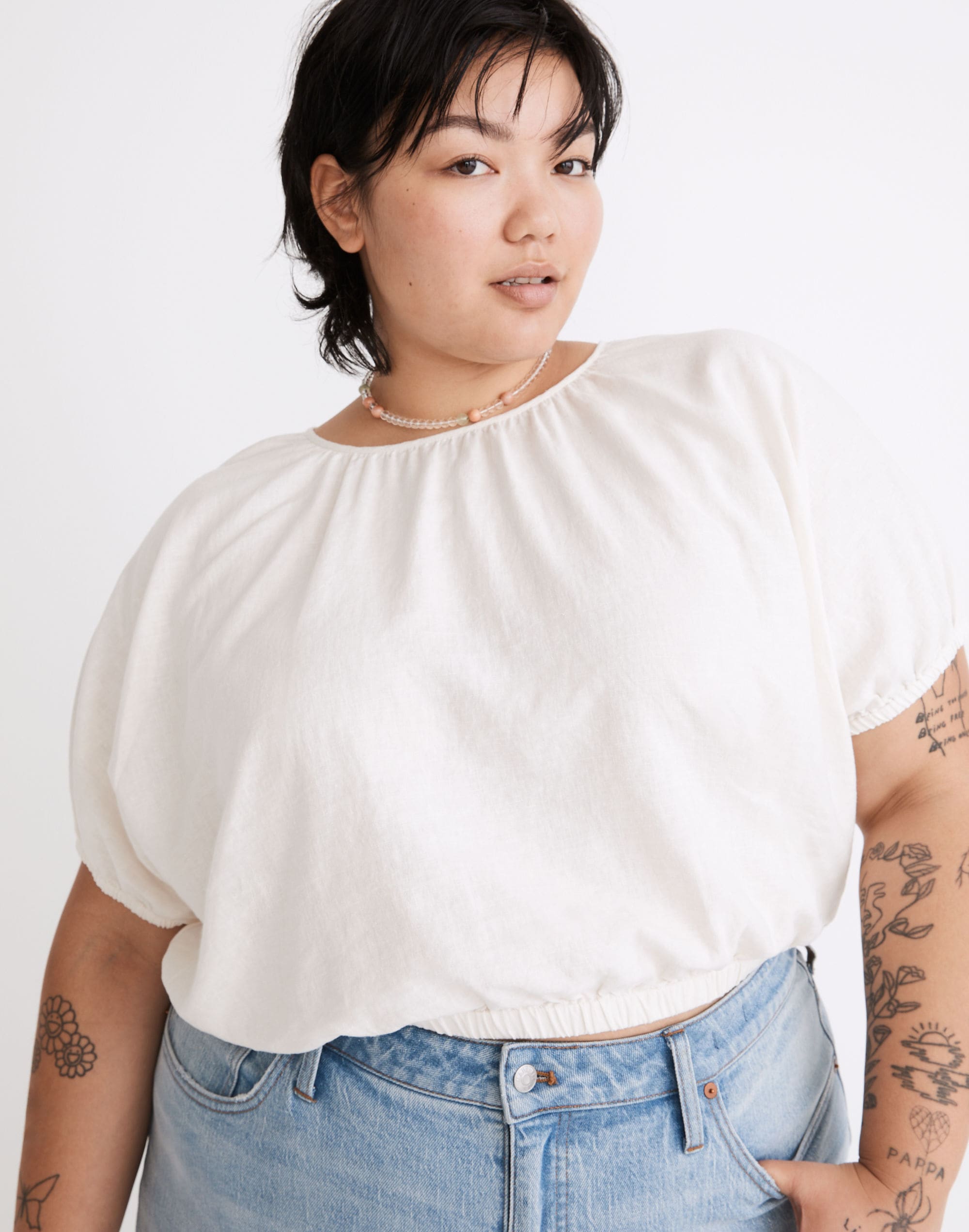 Linen-Blend Michele Bubble Top | Madewell
