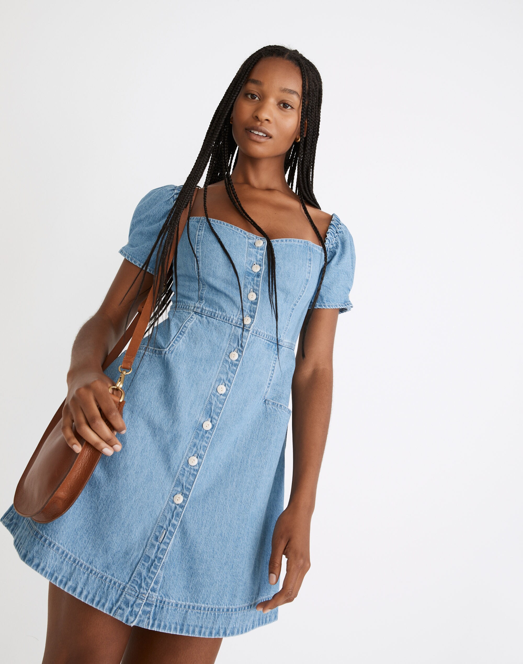 Denim Puff-Sleeve Mini Dress in Dawnshire Wash | Madewell