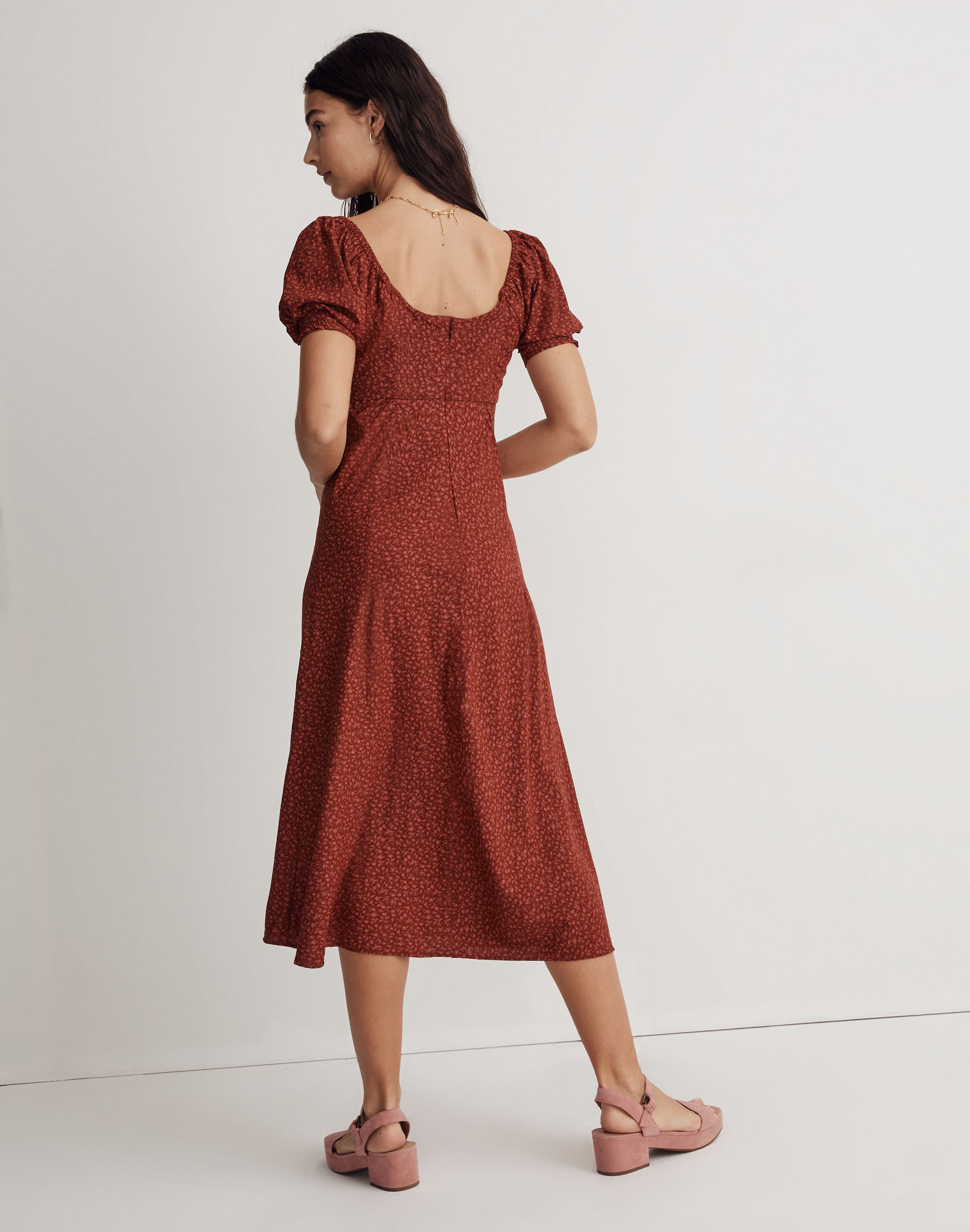 Sweetheart Puff-Sleeve Midi Dress in Carmine Floral | Madewell