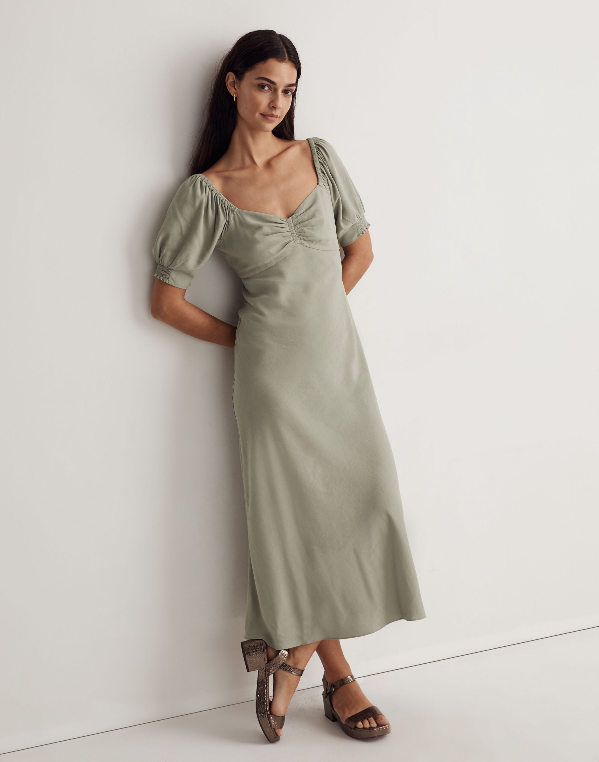 Sweetheart Puff-Sleeve Midi Dress | Madewell