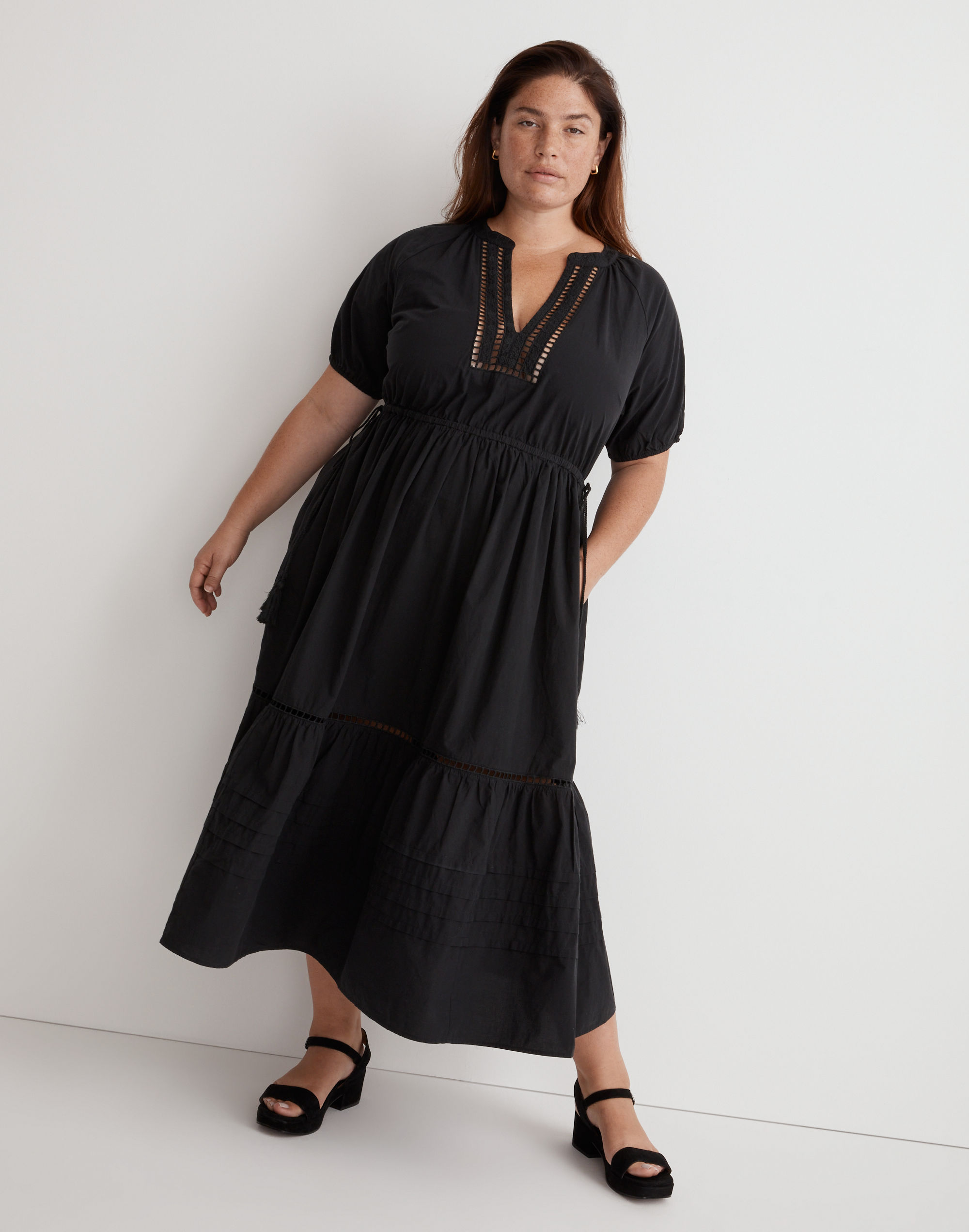 Plus Poplin Ladder Embroidery Midi Dress | Madewell