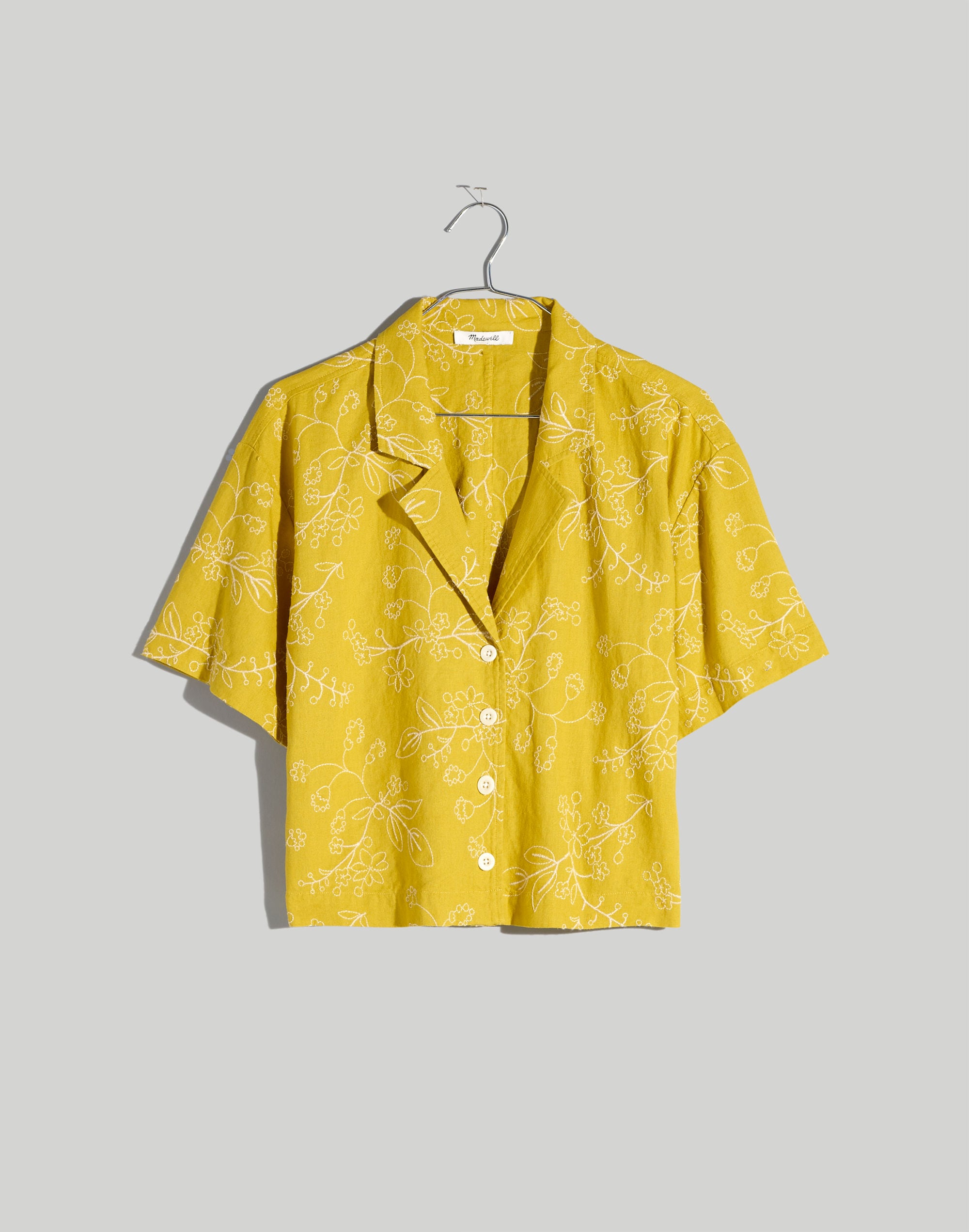 Embroidered Linen-Blend Resort Crop Shirt | Madewell