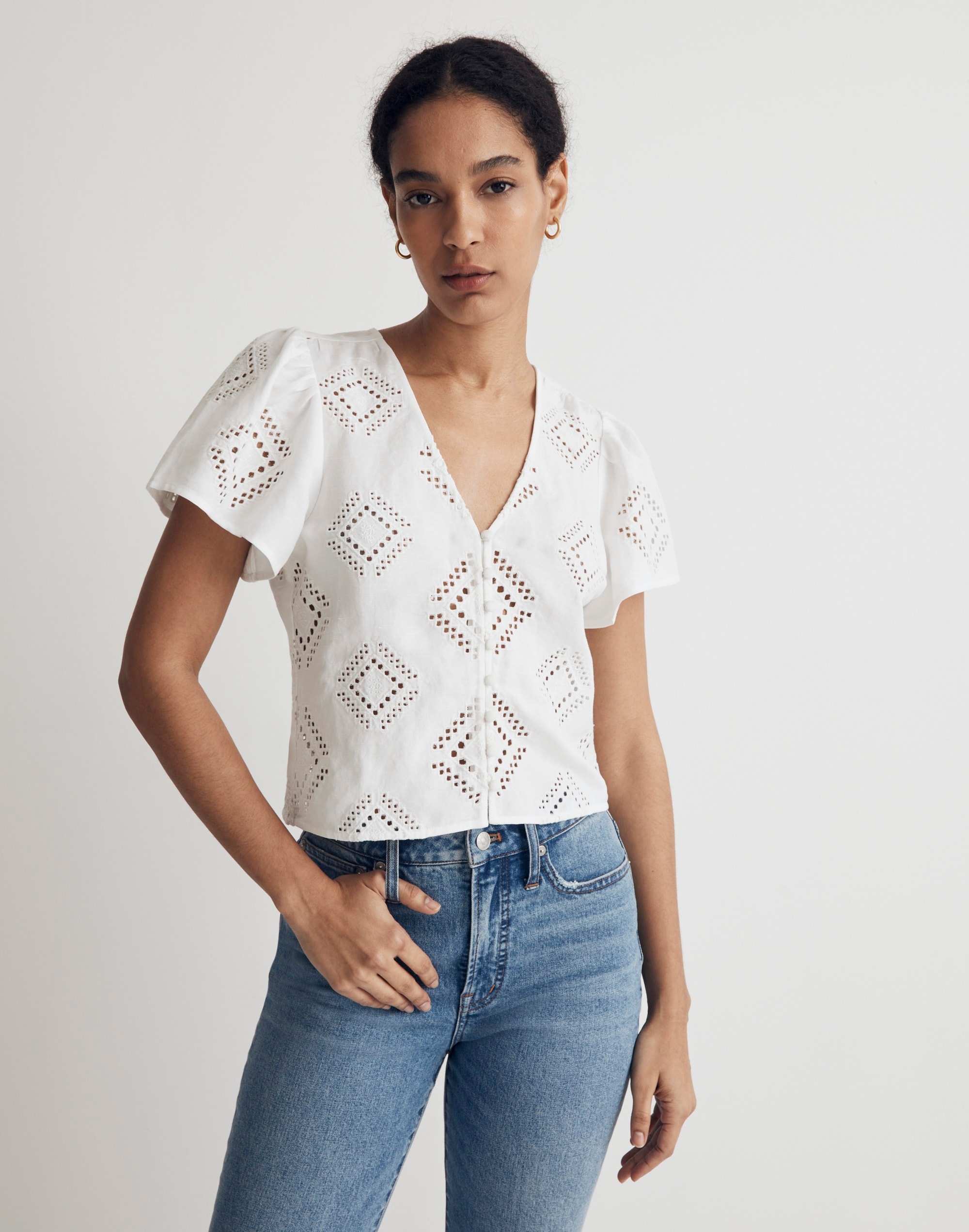 Eyelet Flutter-Sleeve Top | Madewell