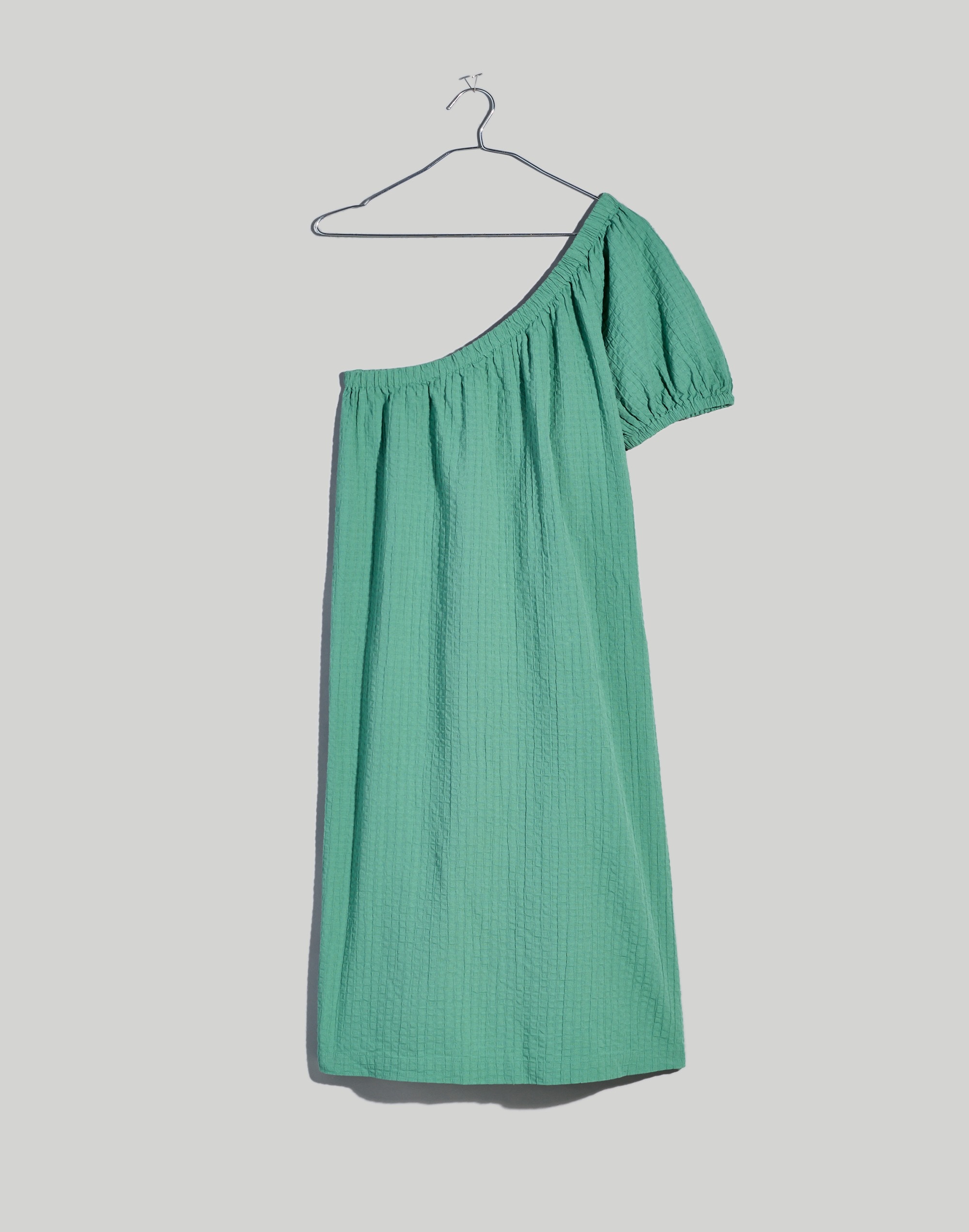 Seersucker One-Shoulder Puff-Sleeve Midi Dress | Madewell