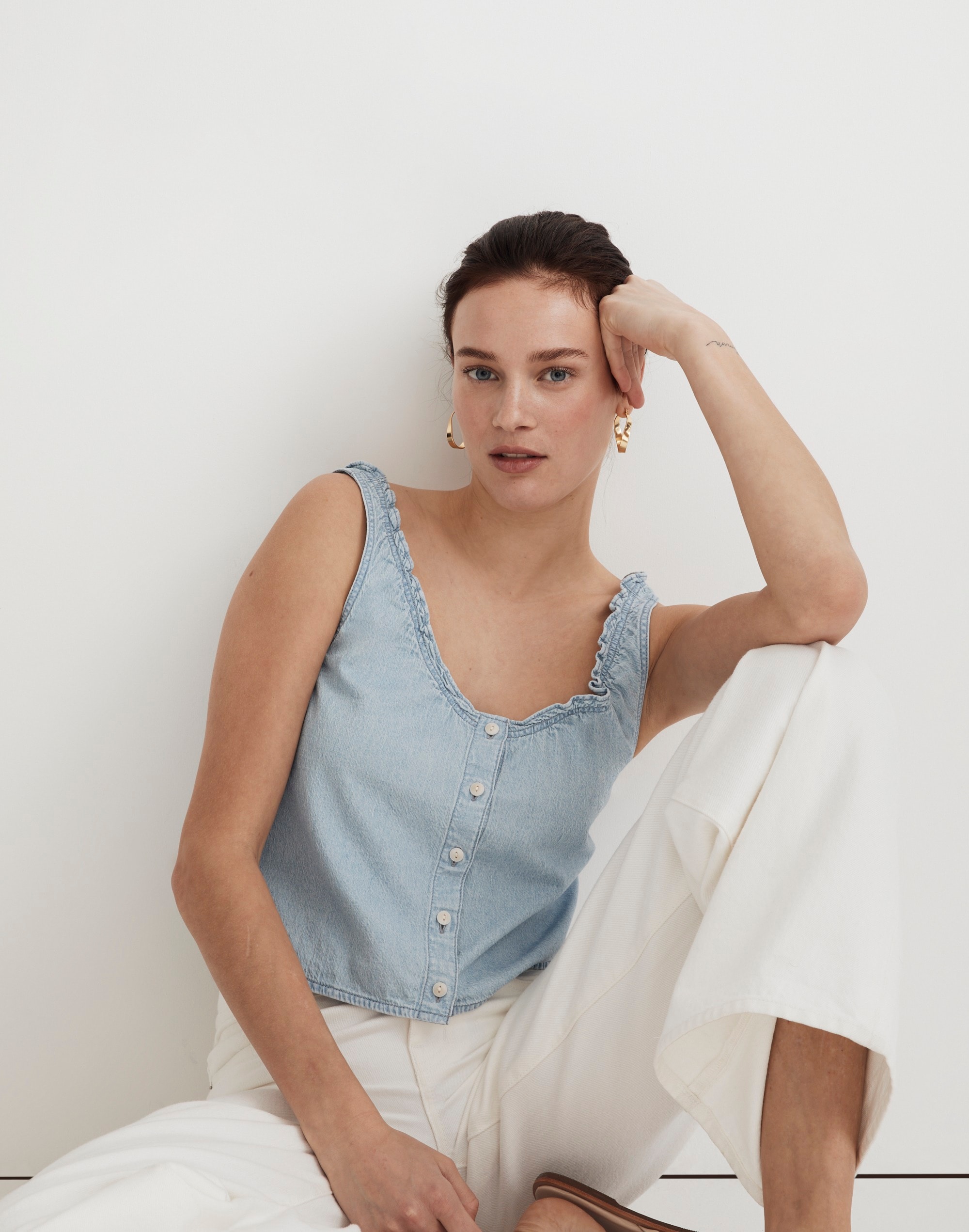 Denim Ruffled U-Neck Crop Top | Madewell