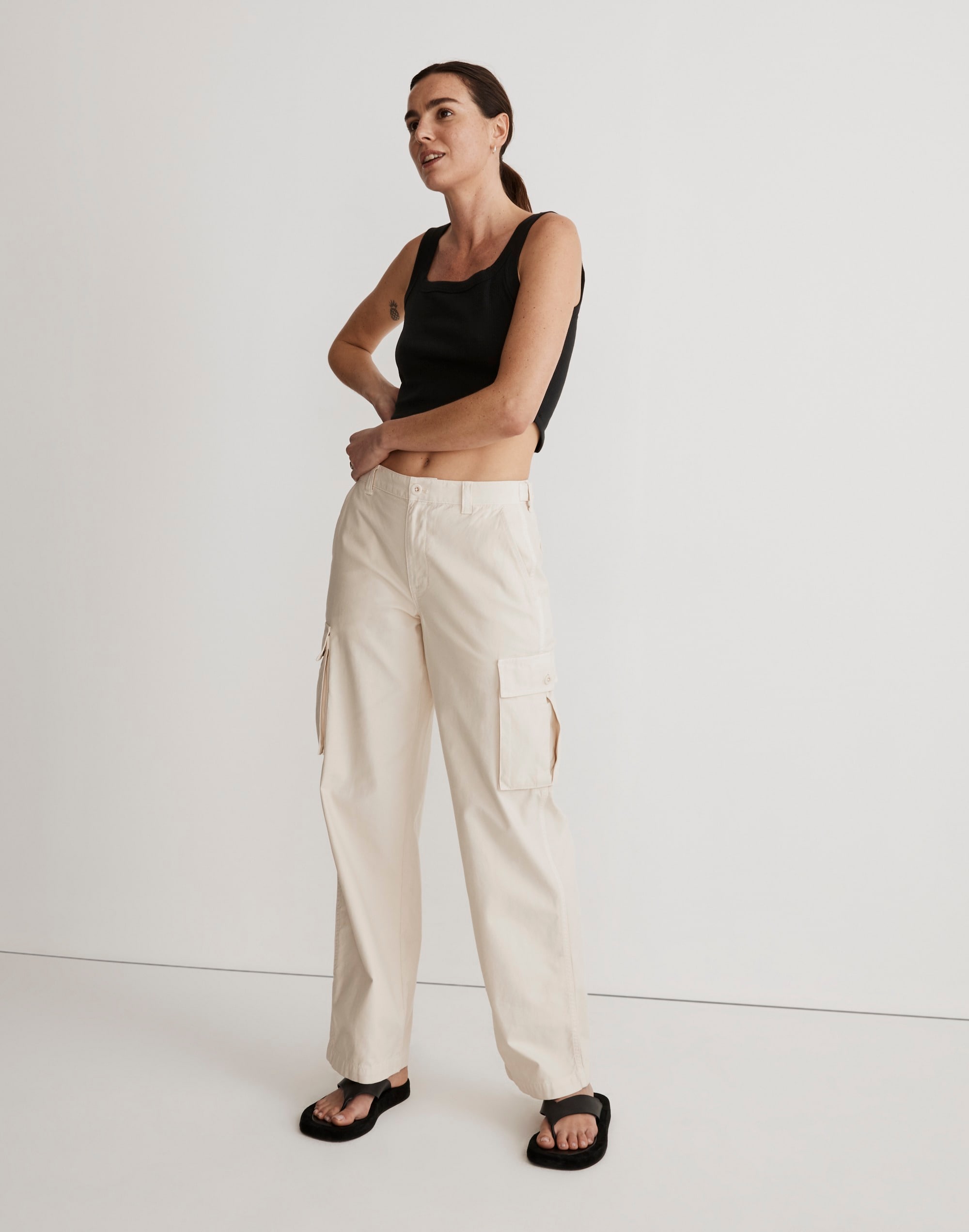 Garment-Dyed Low-Slung Straight Cargo Pants