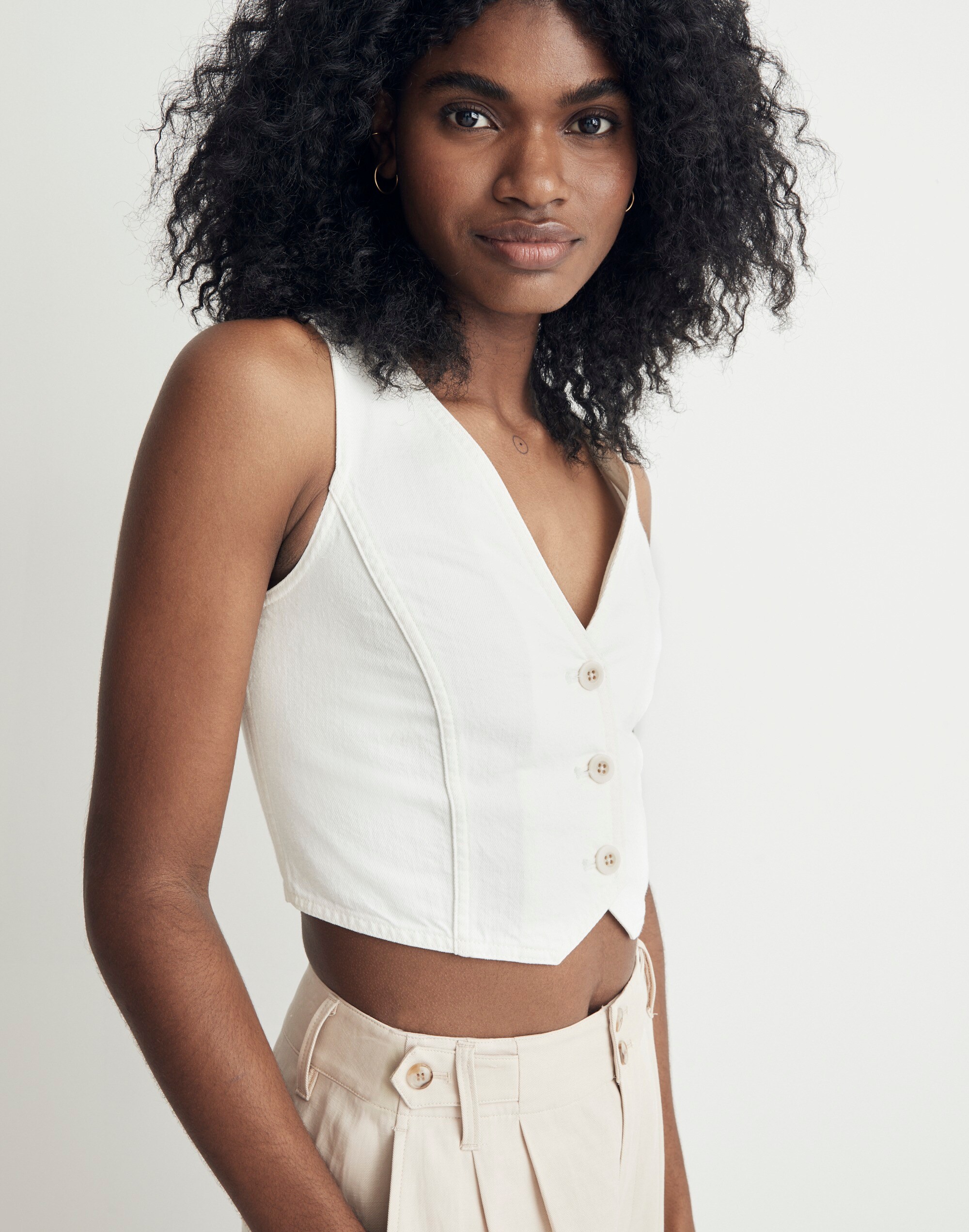 Katrina Denim Crop Vest Top in Tile White | Madewell