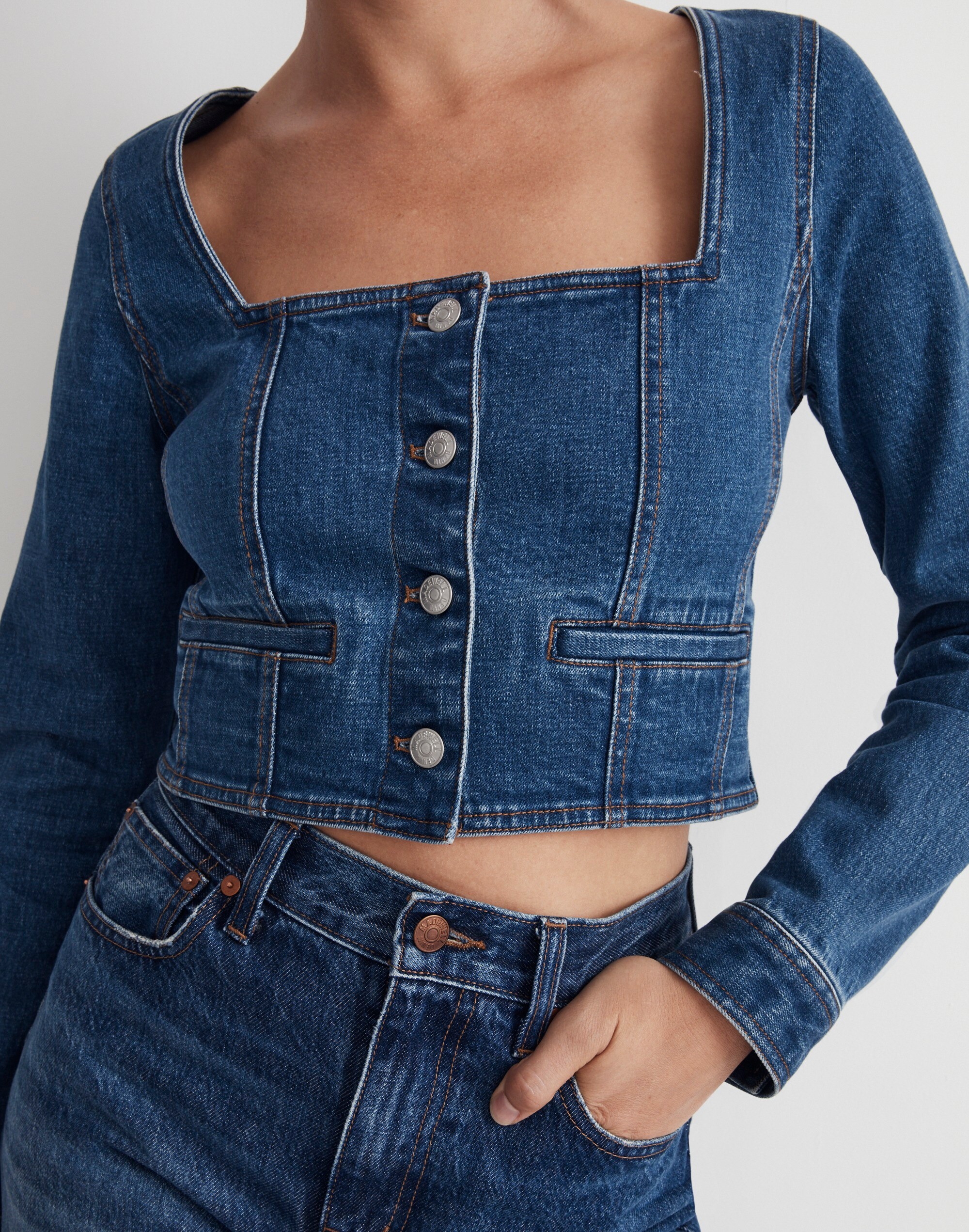 Denim Square-Neck Crop Top in Hallwood Wash | Madewell