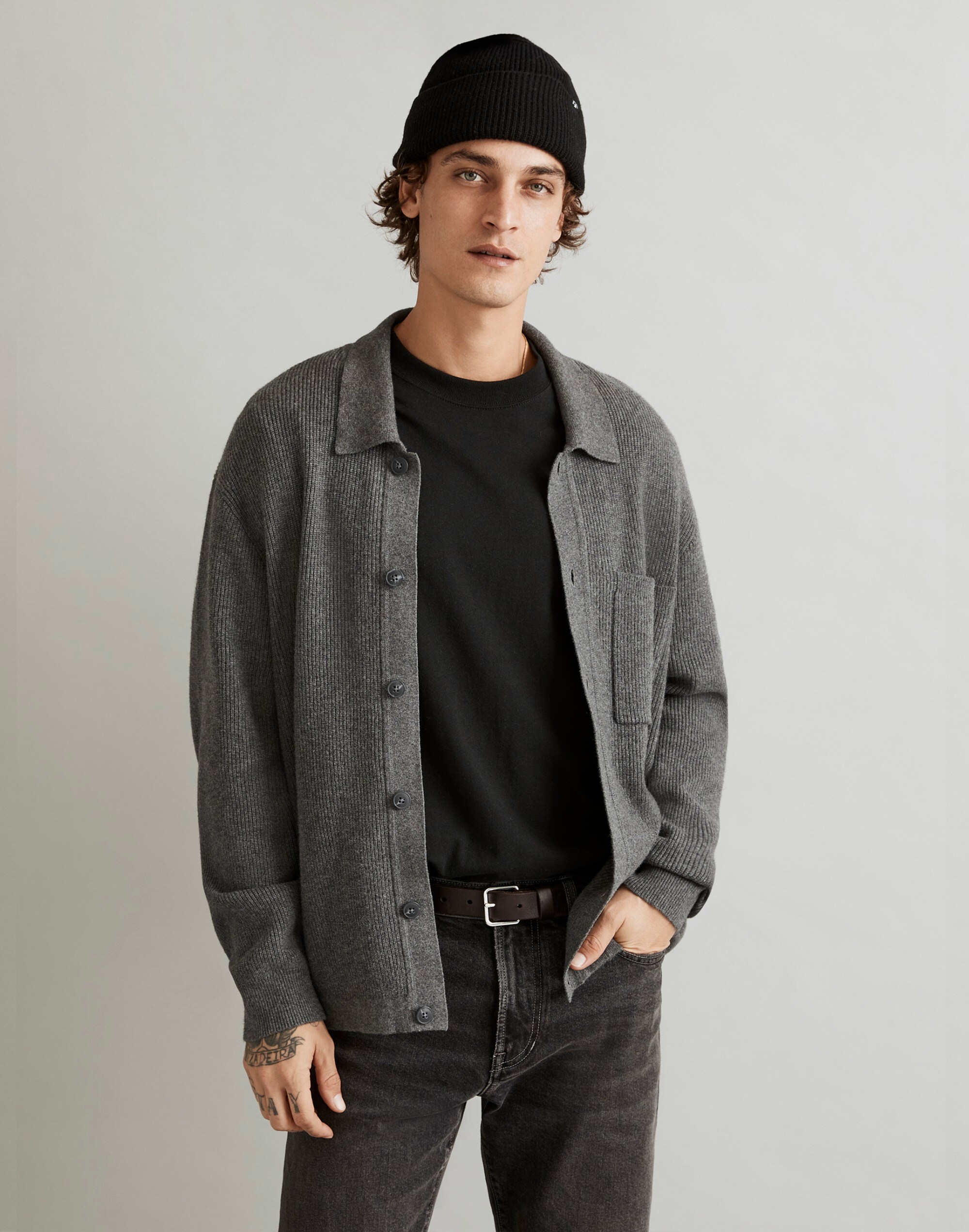 Button-Up Long-Sleeve Sweater Shirt
