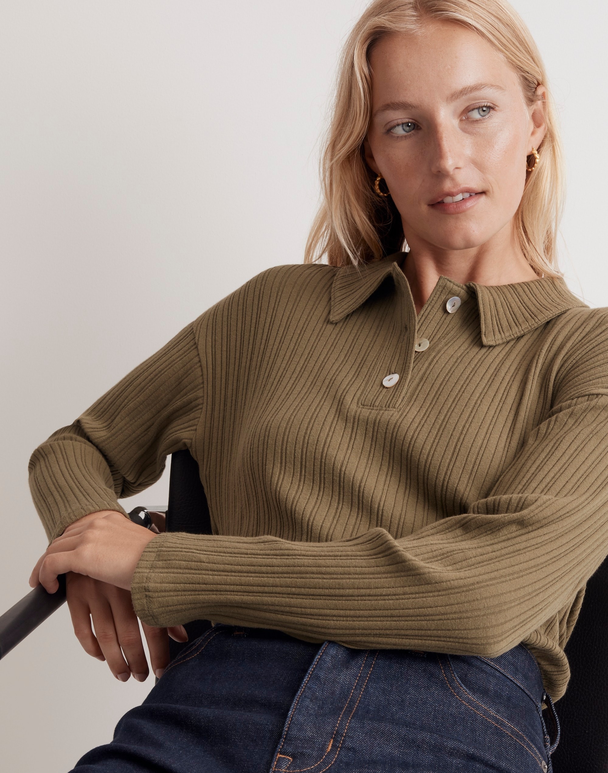 Mw Variegated Rib Boxy Polo Shirt In Desert Olive | ModeSens