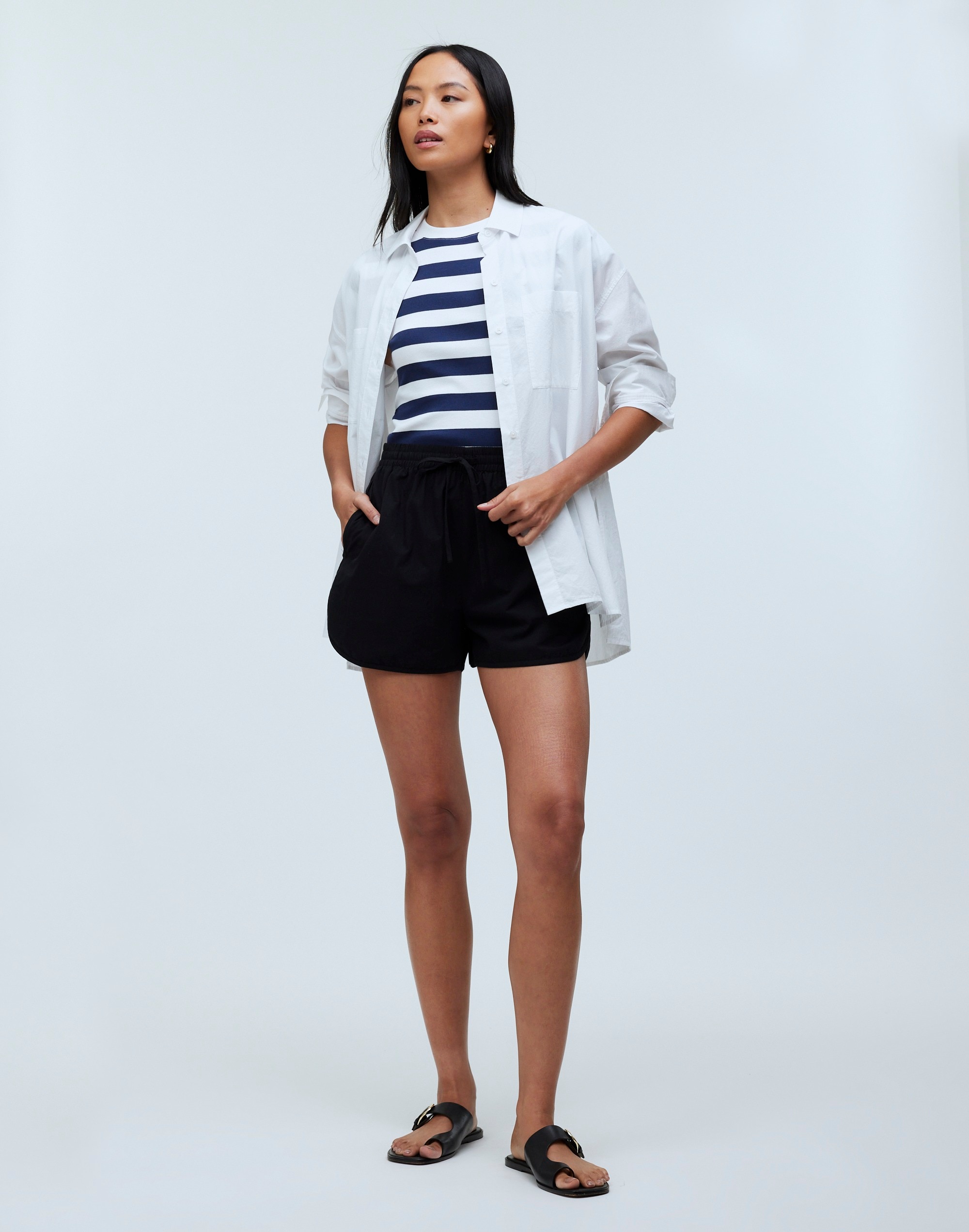 Crinkle Cotton Dolphin-Hem Shorts