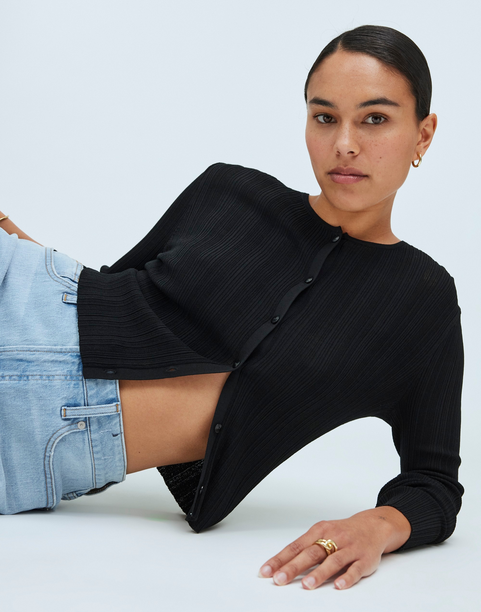 Micro-Rib Crewneck Cardigan