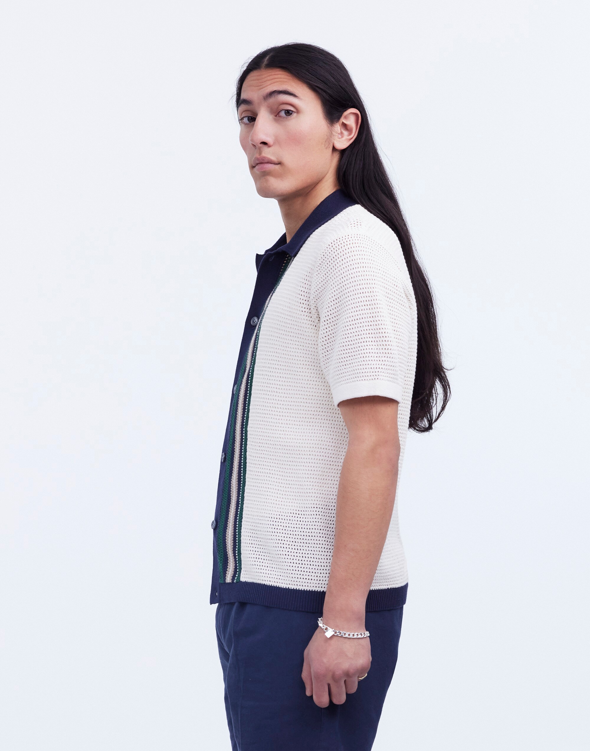 Button-Up Polo Shirt in Striped Open Stitch | Madewell