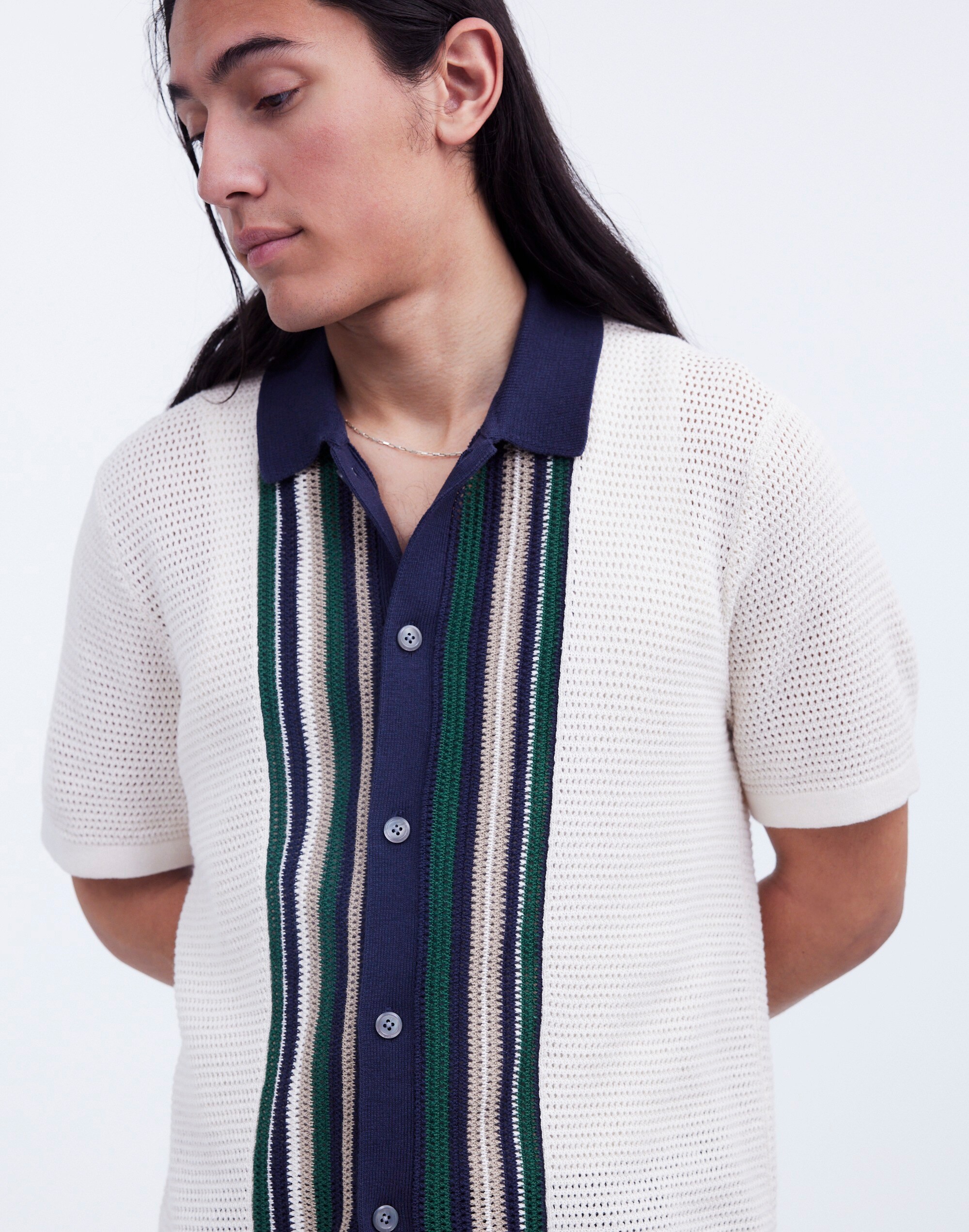 Button-Up Polo Shirt in Striped Open Stitch | Madewell