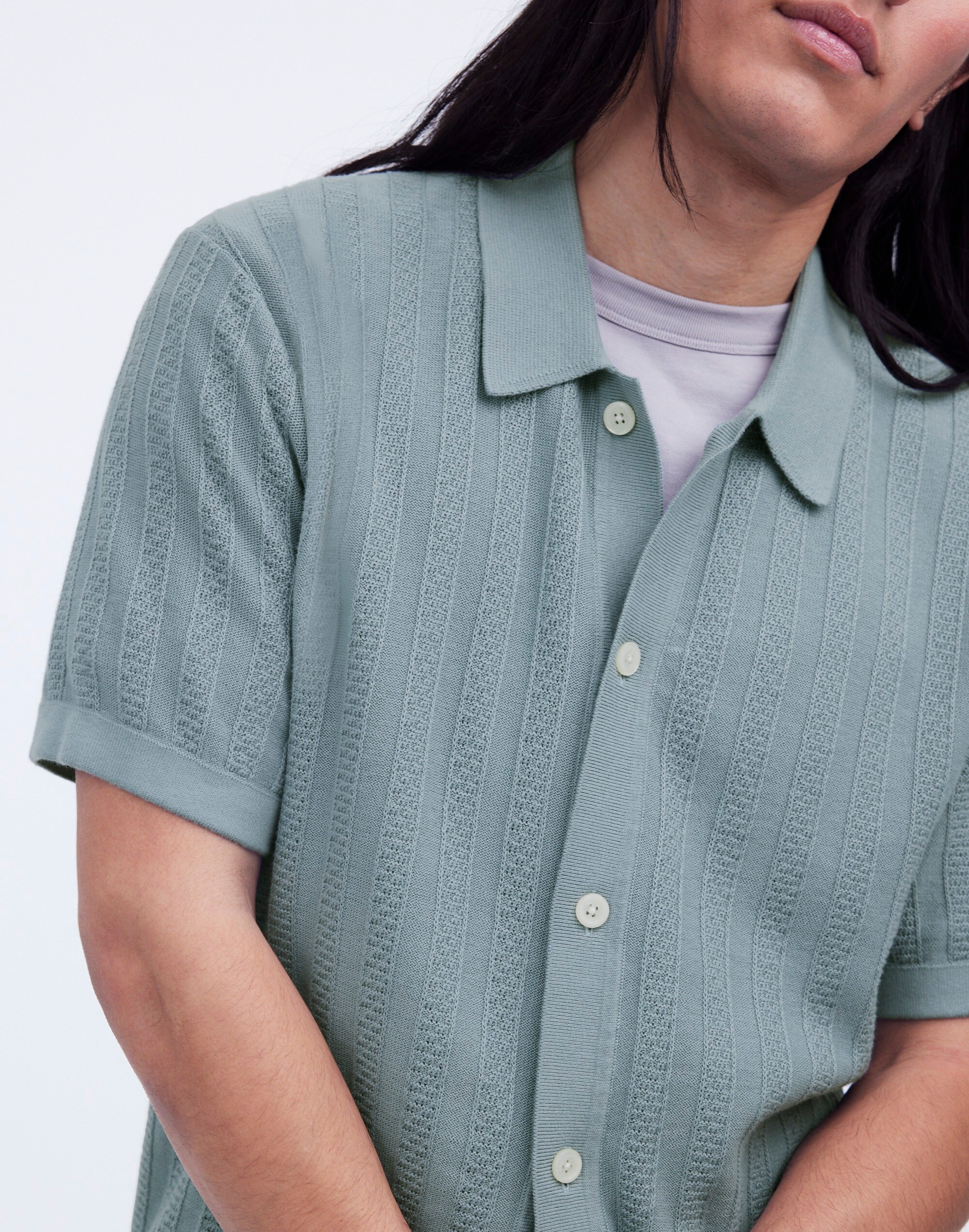 Button-Up Sweater Polo in Textured Stripe | Madewell