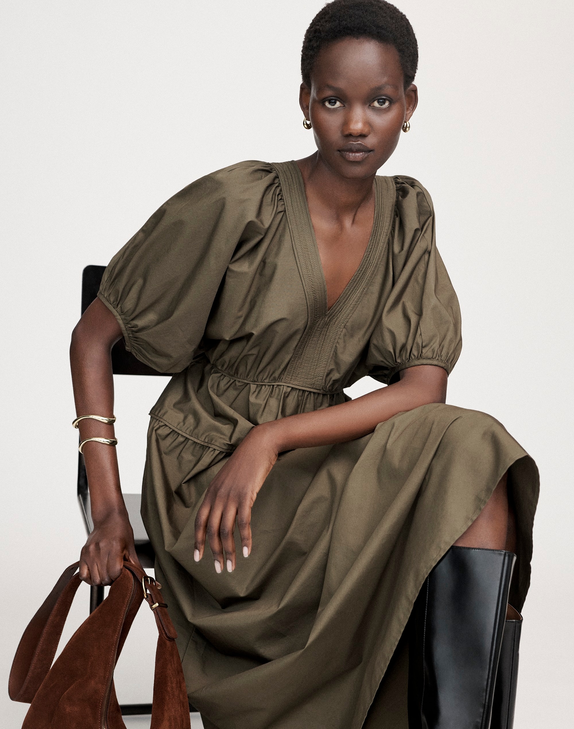 Puff-Sleeve Midi Dress in Poplin | Madewell