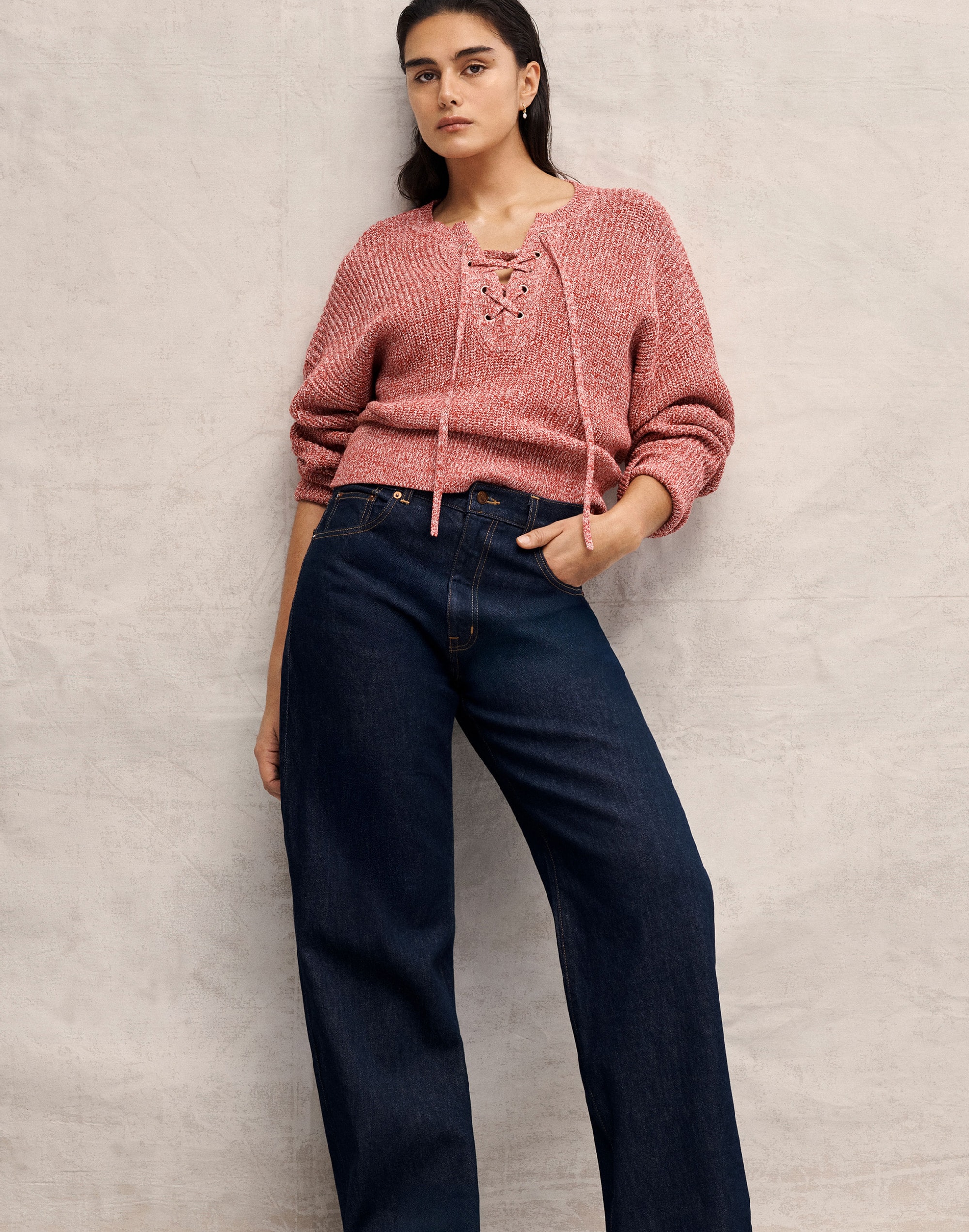 Marled Ribbed Lace-Up Sweater | Madewell