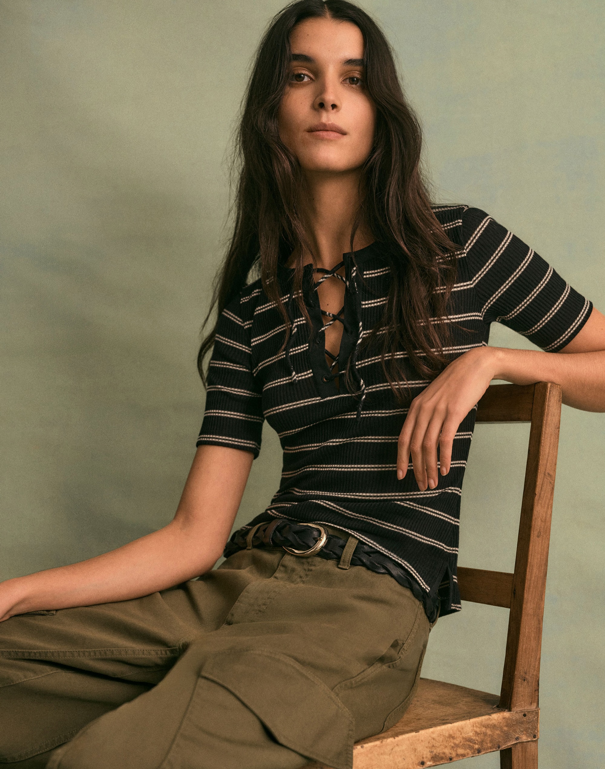 Ribbed Lace-Up Short-Sleeve Tee | Madewell