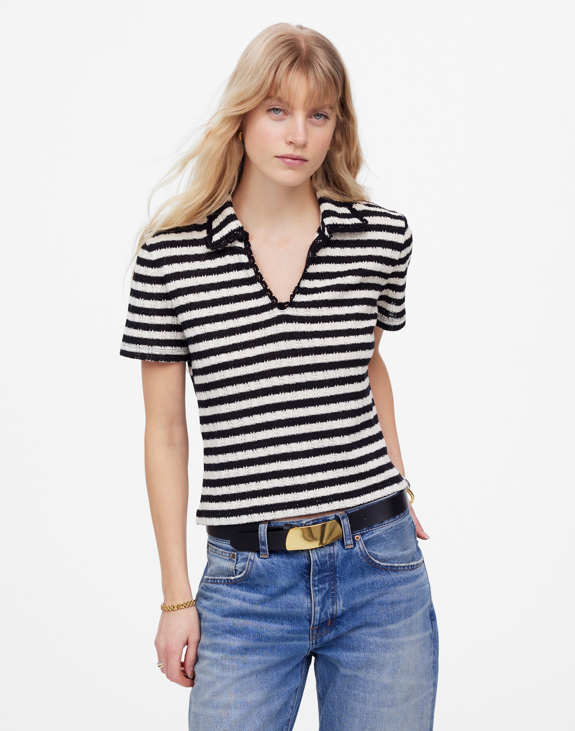 Crochet-Knit V-Neck Sweater Tee | Madewell