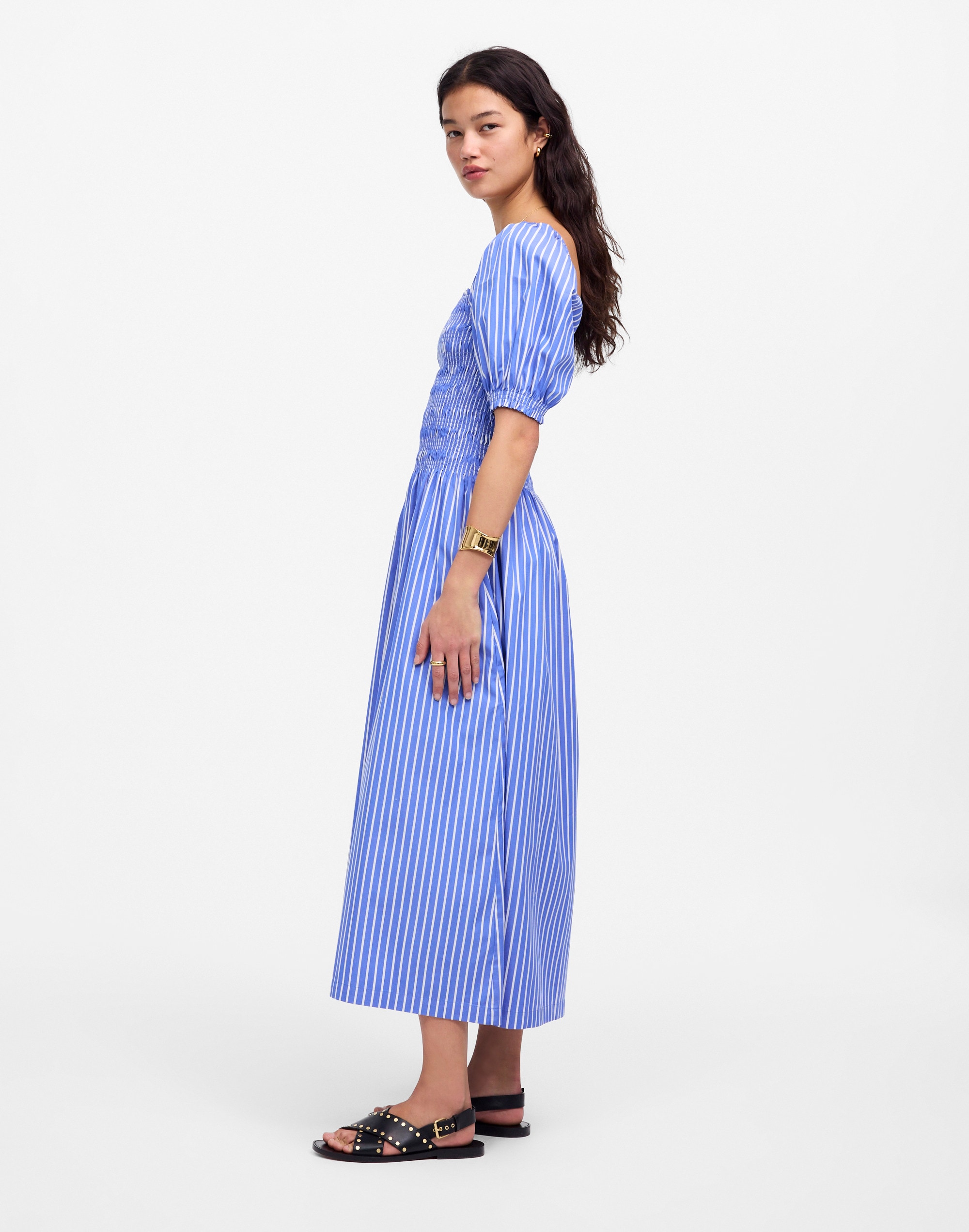 Smocked Puff Sleeve Midi Dress in Poplin | Madewell