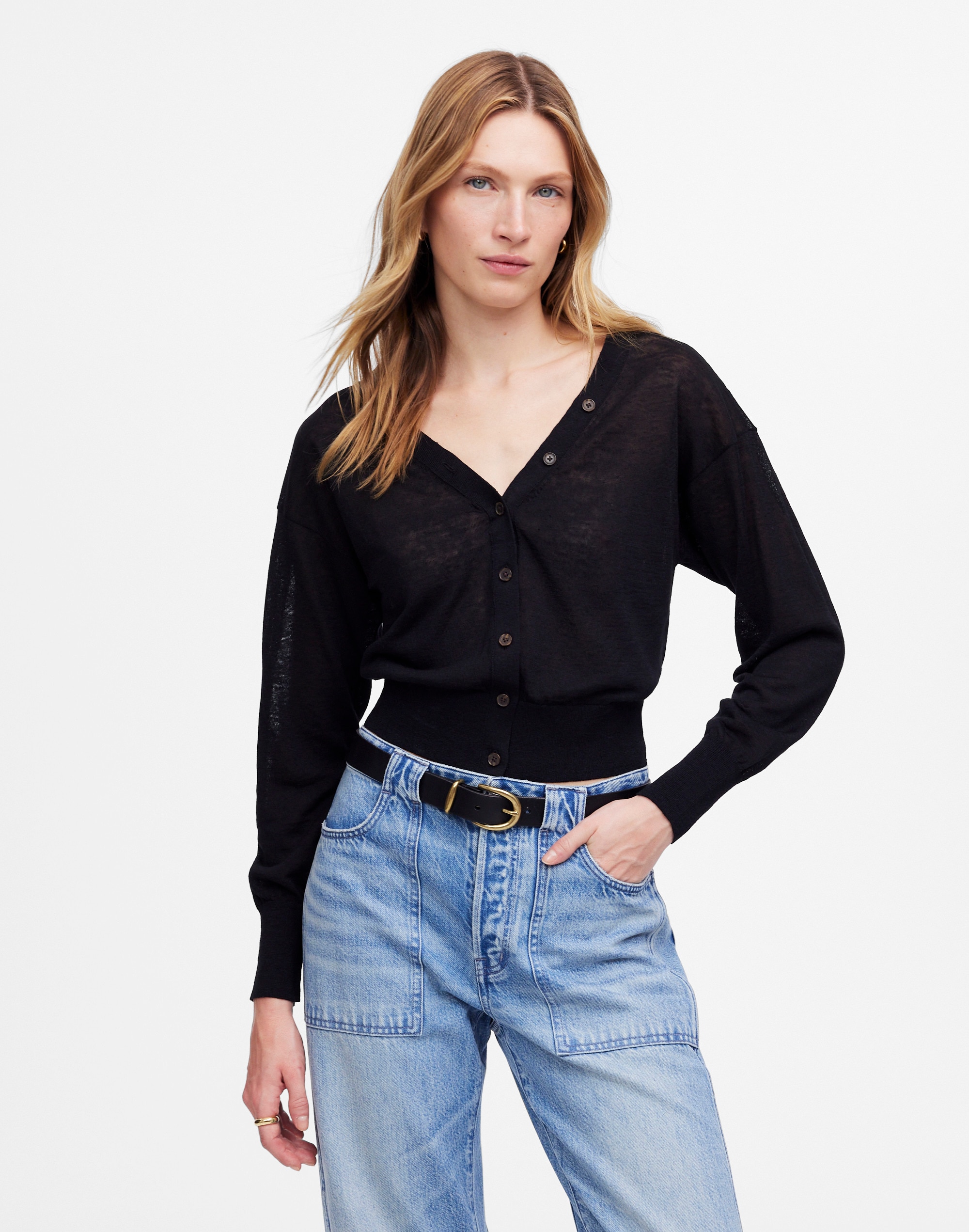 Linen-Blend V-Neck Cardigan | Madewell