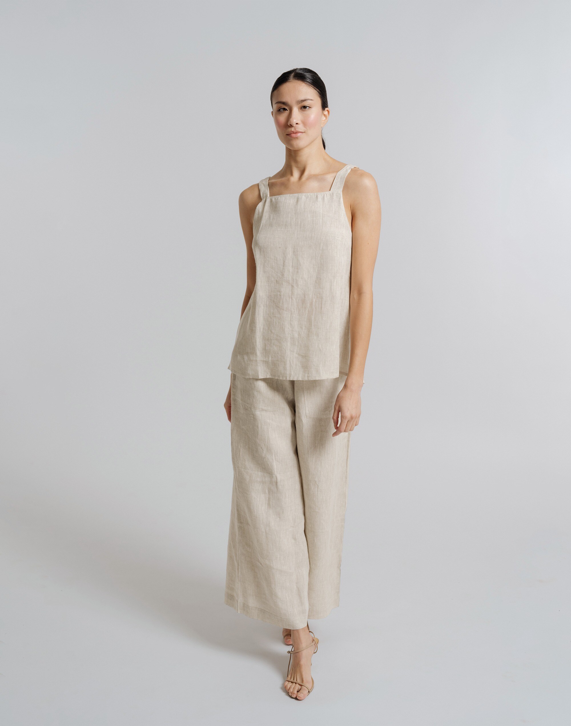 LAUDE The Label Tie Back Linen Tank - Natural
